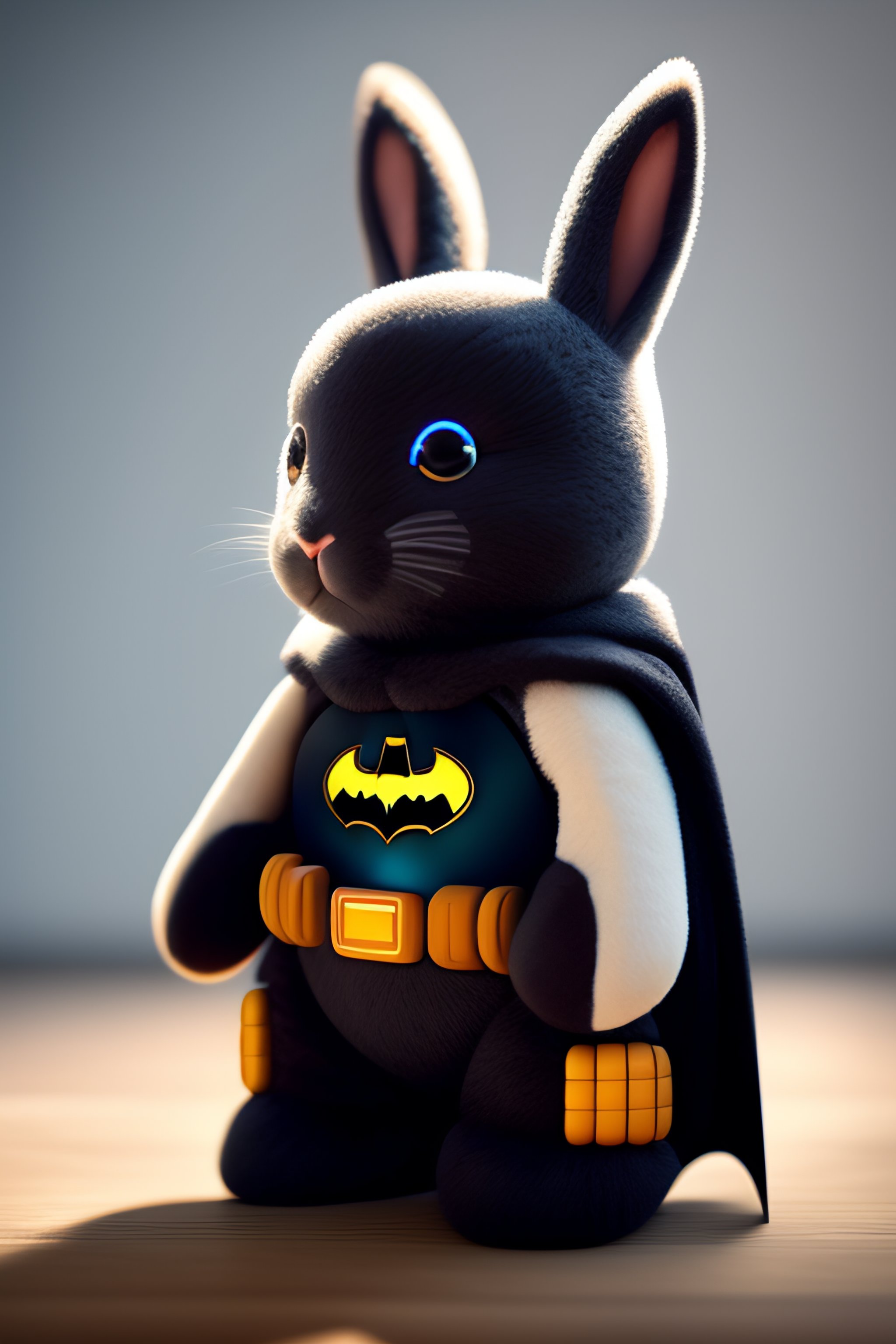 Lexica - Soft batman Bunny robot working on a smartphone