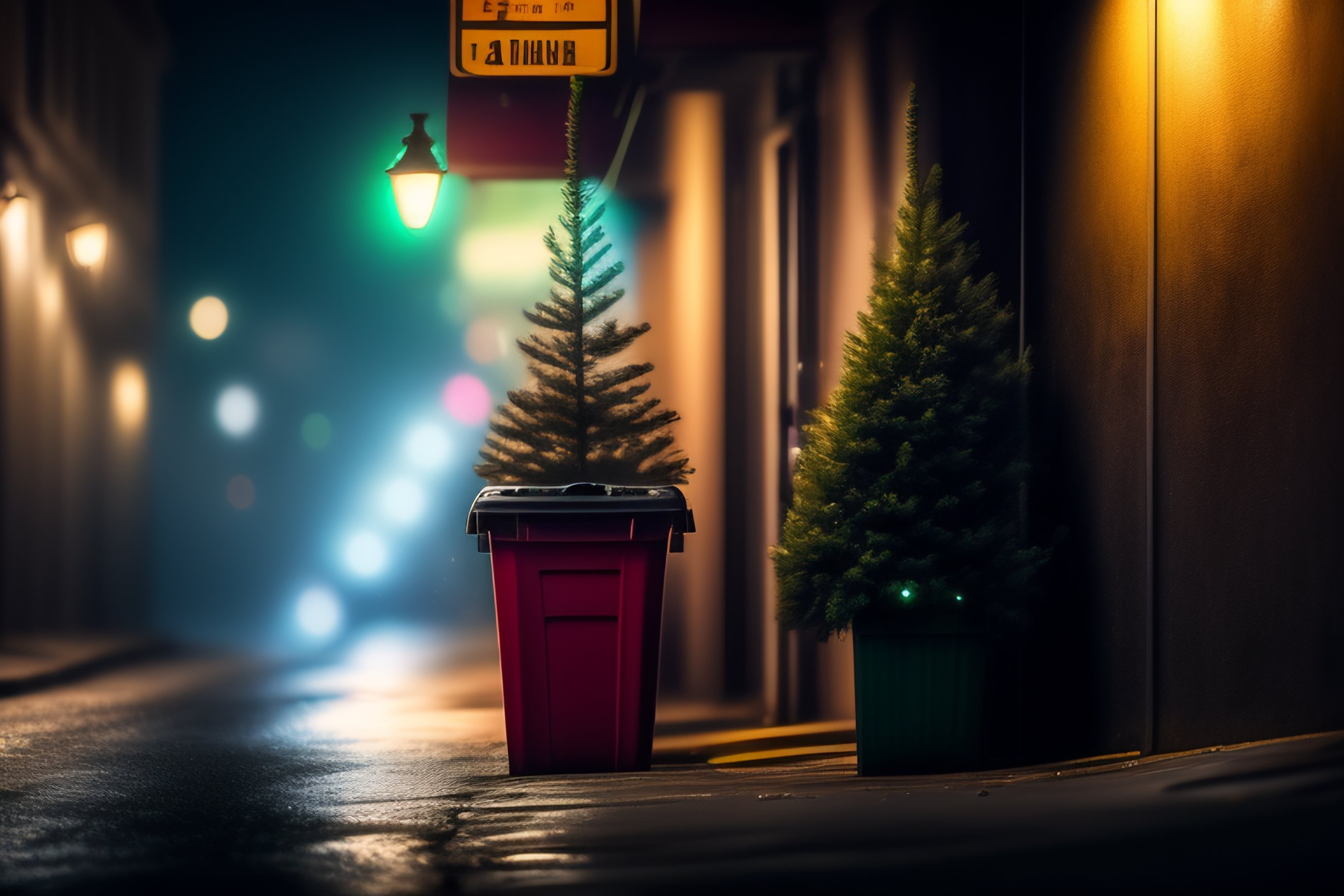 Lexica - Photorealistic image of Lonely christmas tree in a dark misty ...