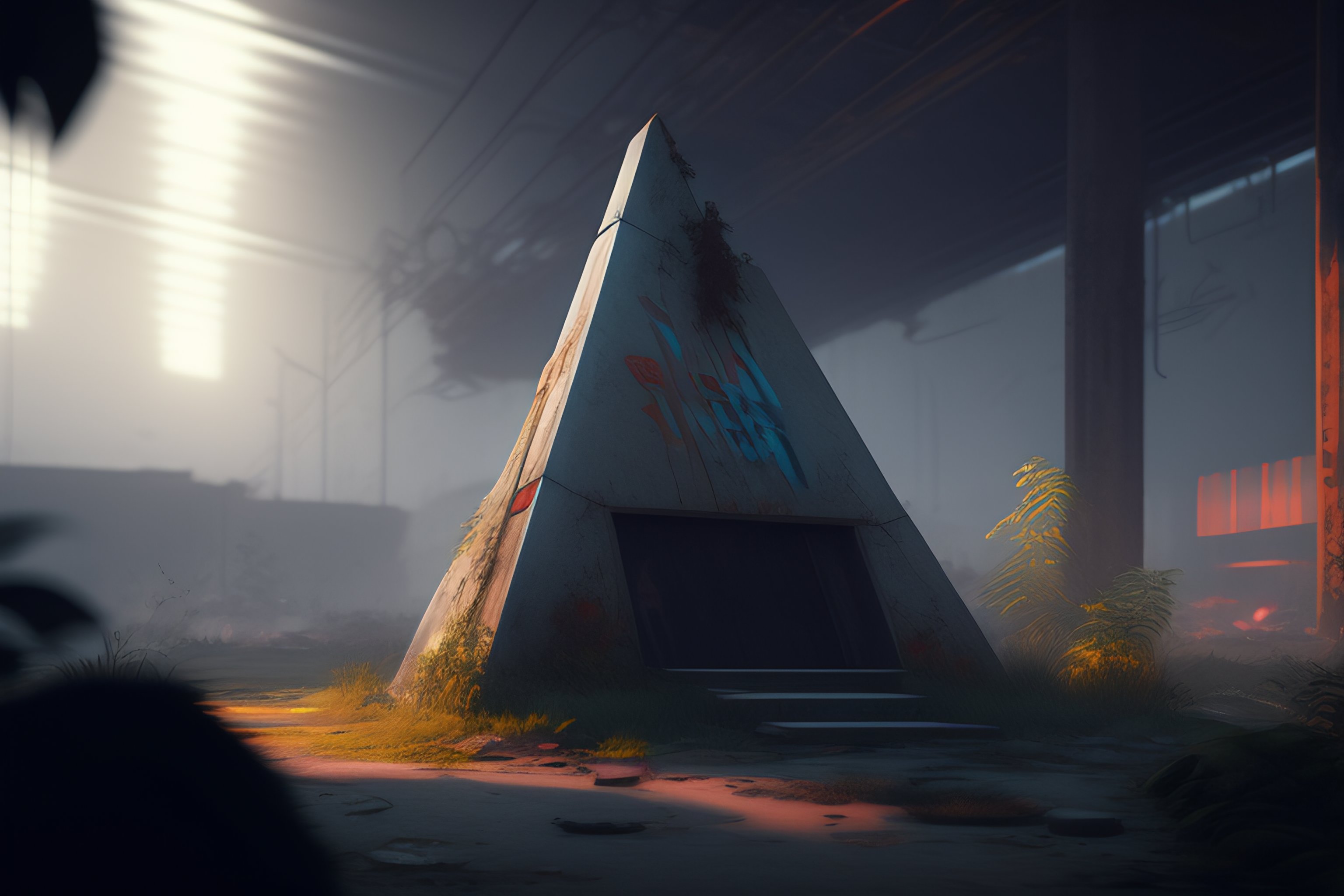 Lexica - Close up, top view of a fallen monument inside an abandoned ...