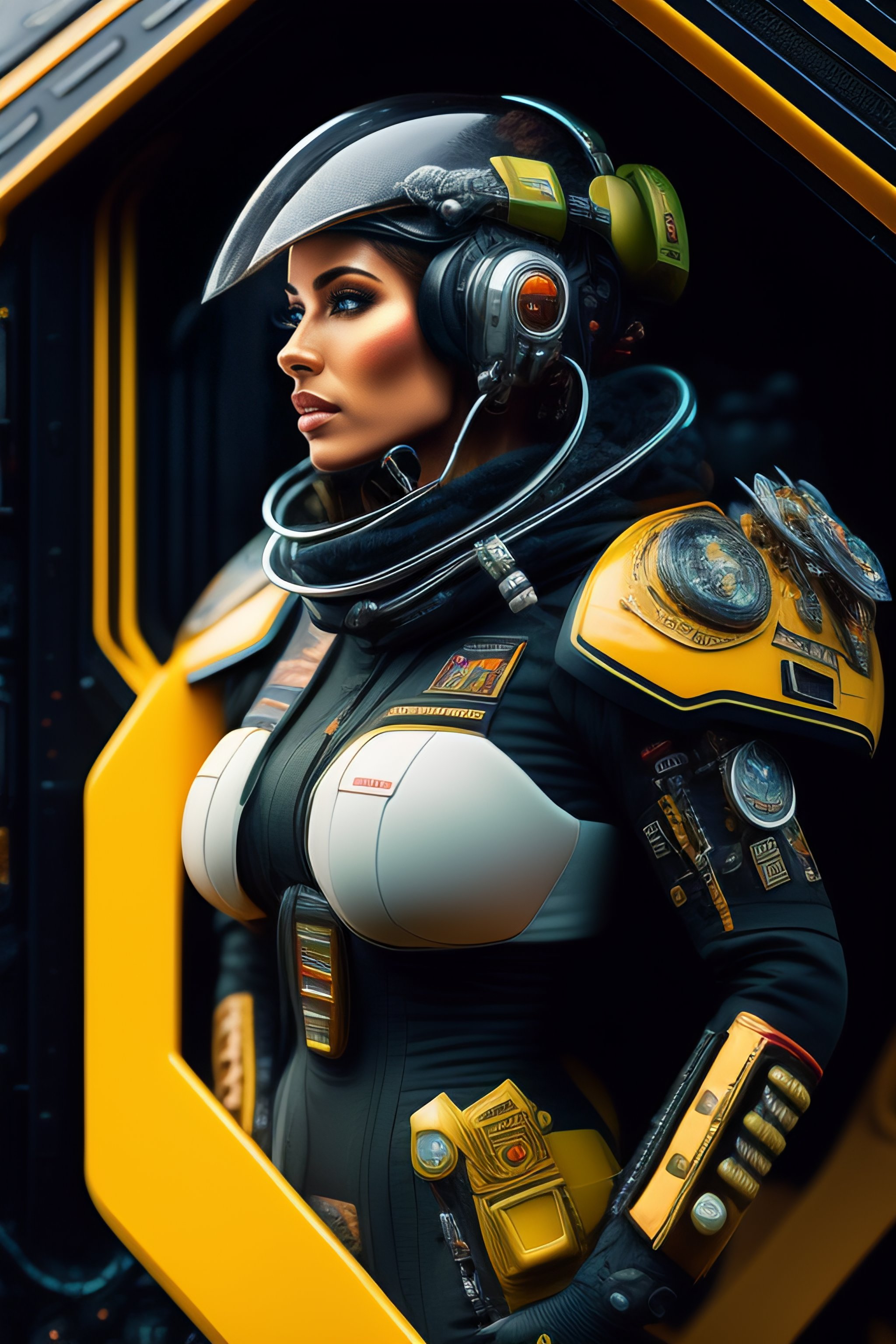 Lexica - Cyborg pilot wired to commands, detailed maximalist interior ...