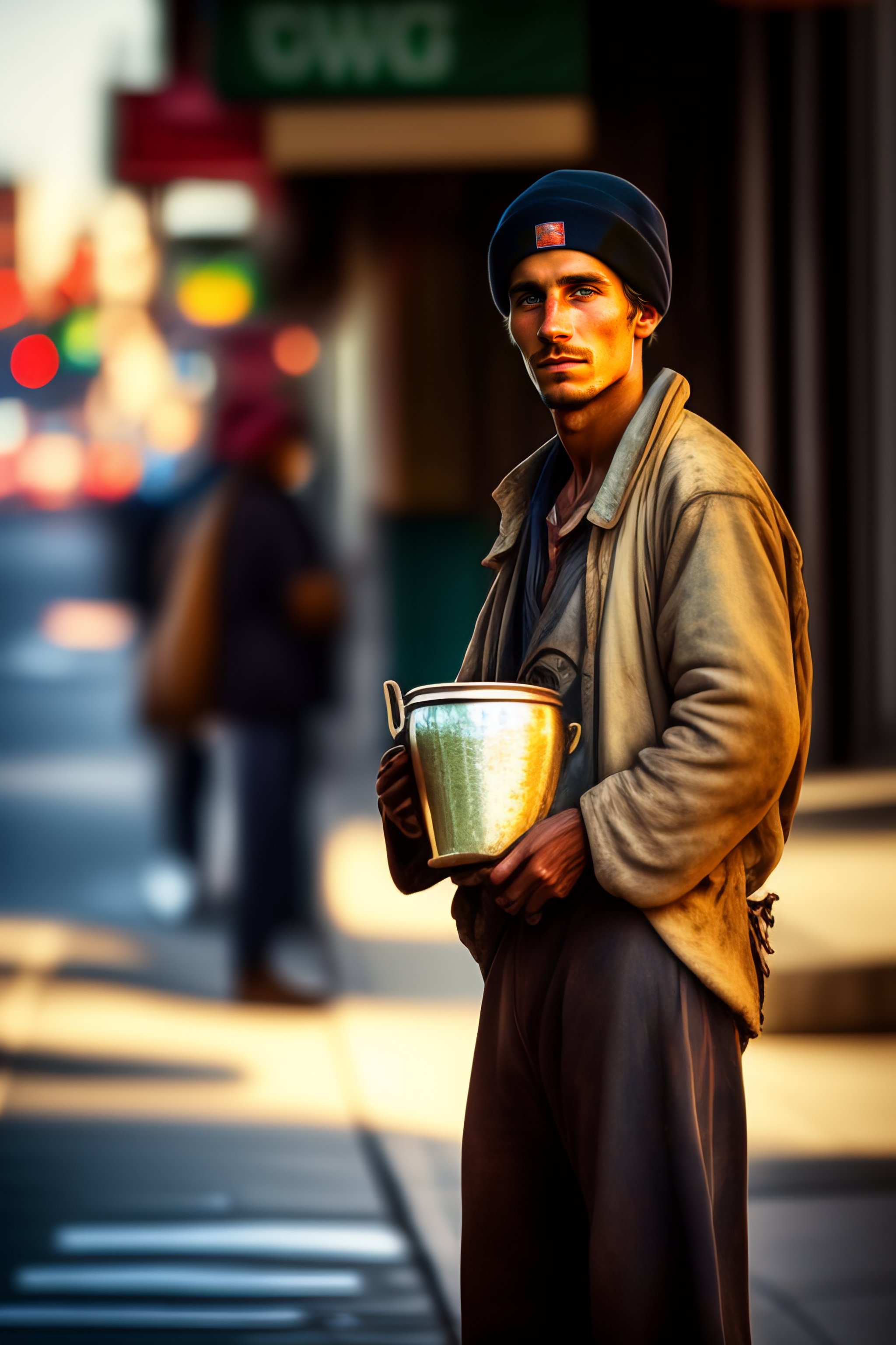 Lexica - Picture of a white 25 year old street beggar, with a dirty ...