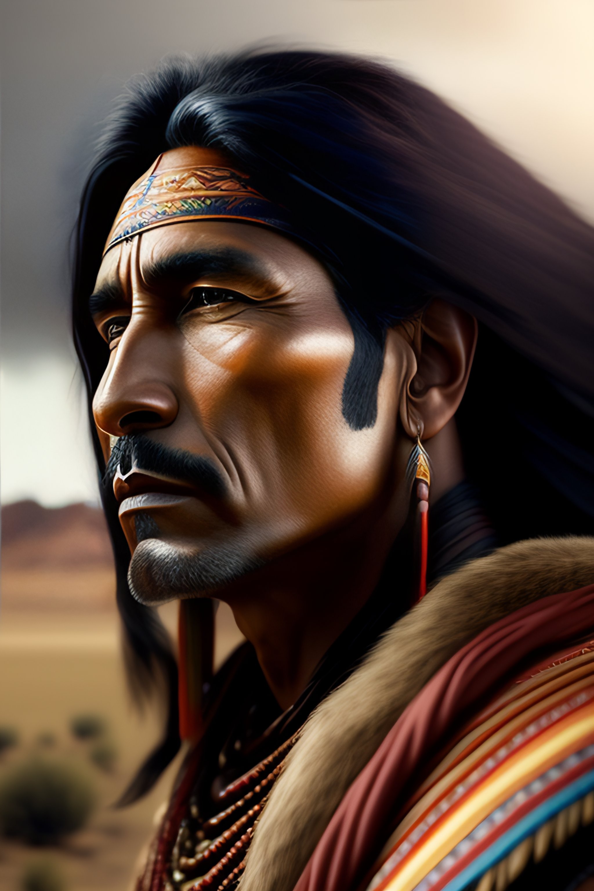 Lexica - Native american man portrait in 3d digital art with mustang ...