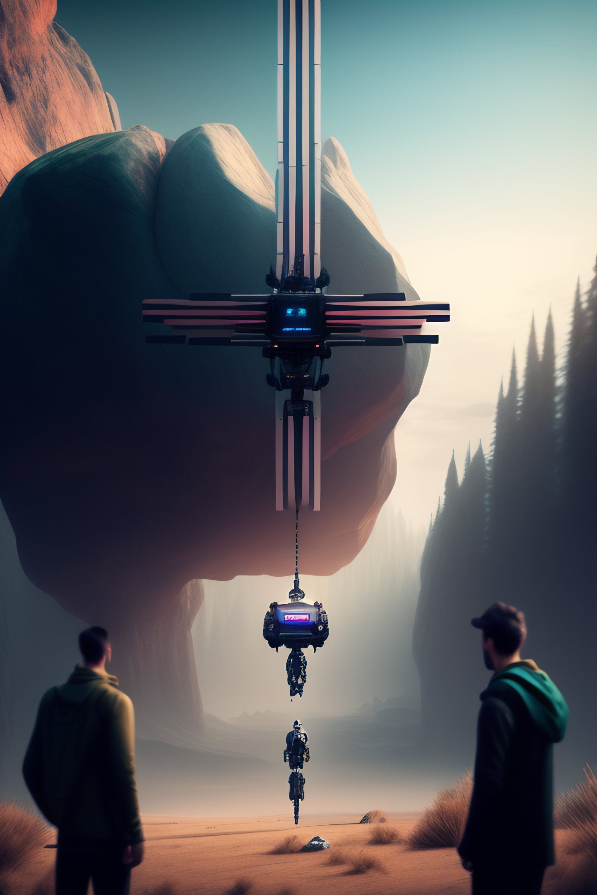 Lexica - An AI robot being hanging on the cross by humans