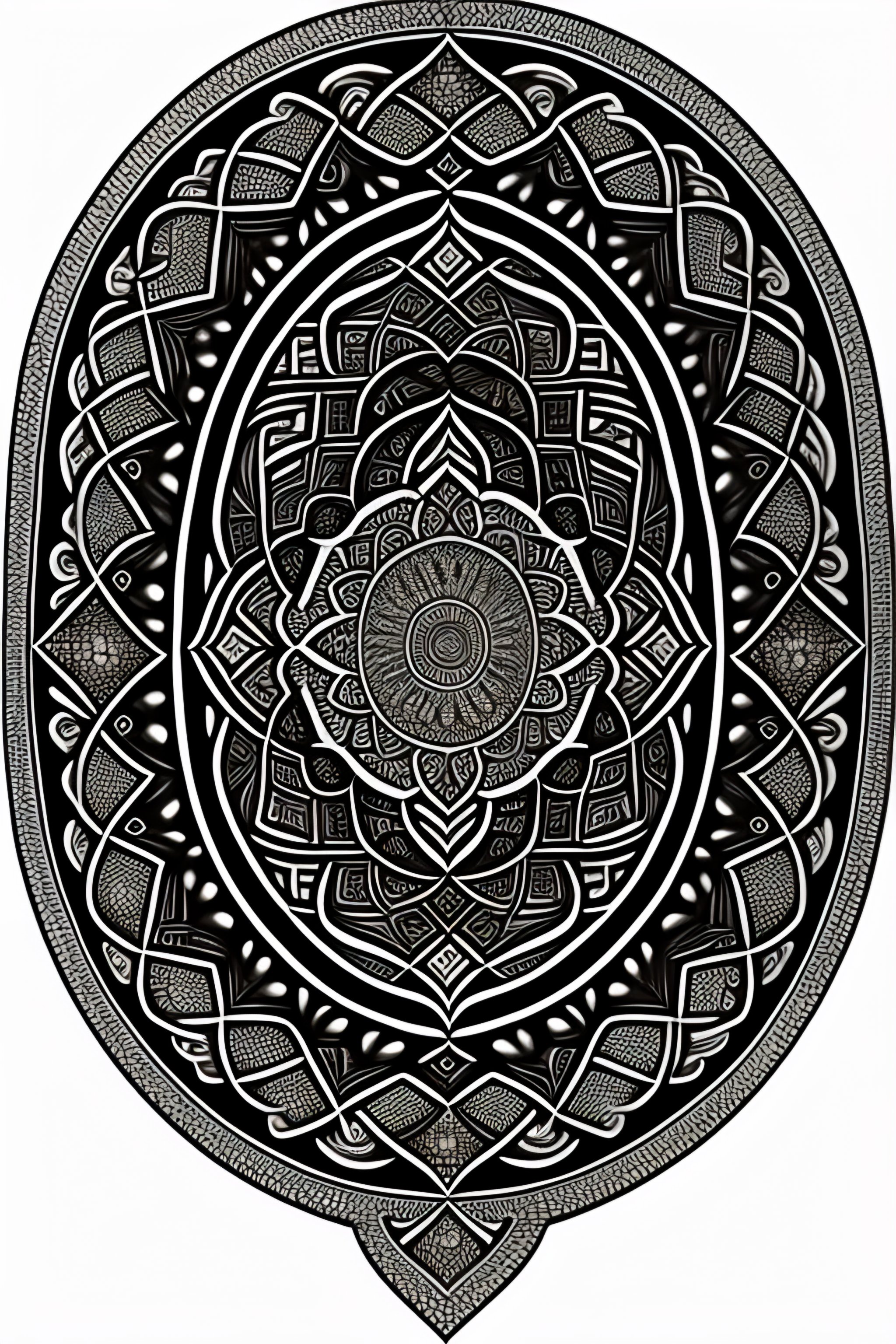 Lexica - Arabic intricate details, black and white, 2d, mandala style