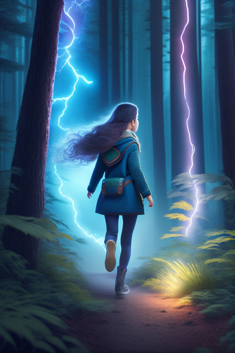 Lexica - A mysterious girl in a dense forest, in thunder and lightning ...