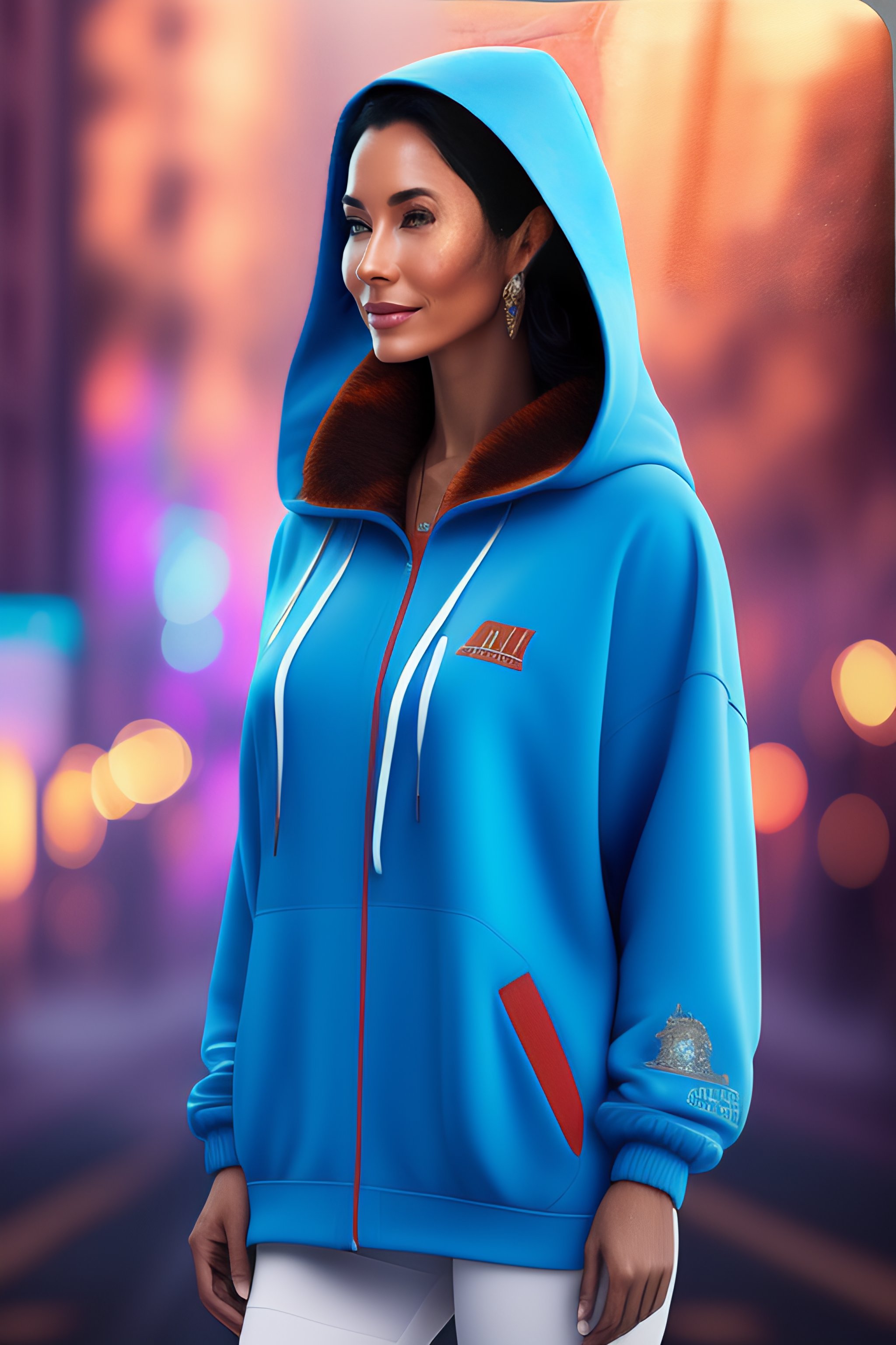 Lexica - Full body portrait of woman in a blue oodie, The Oodie is ...