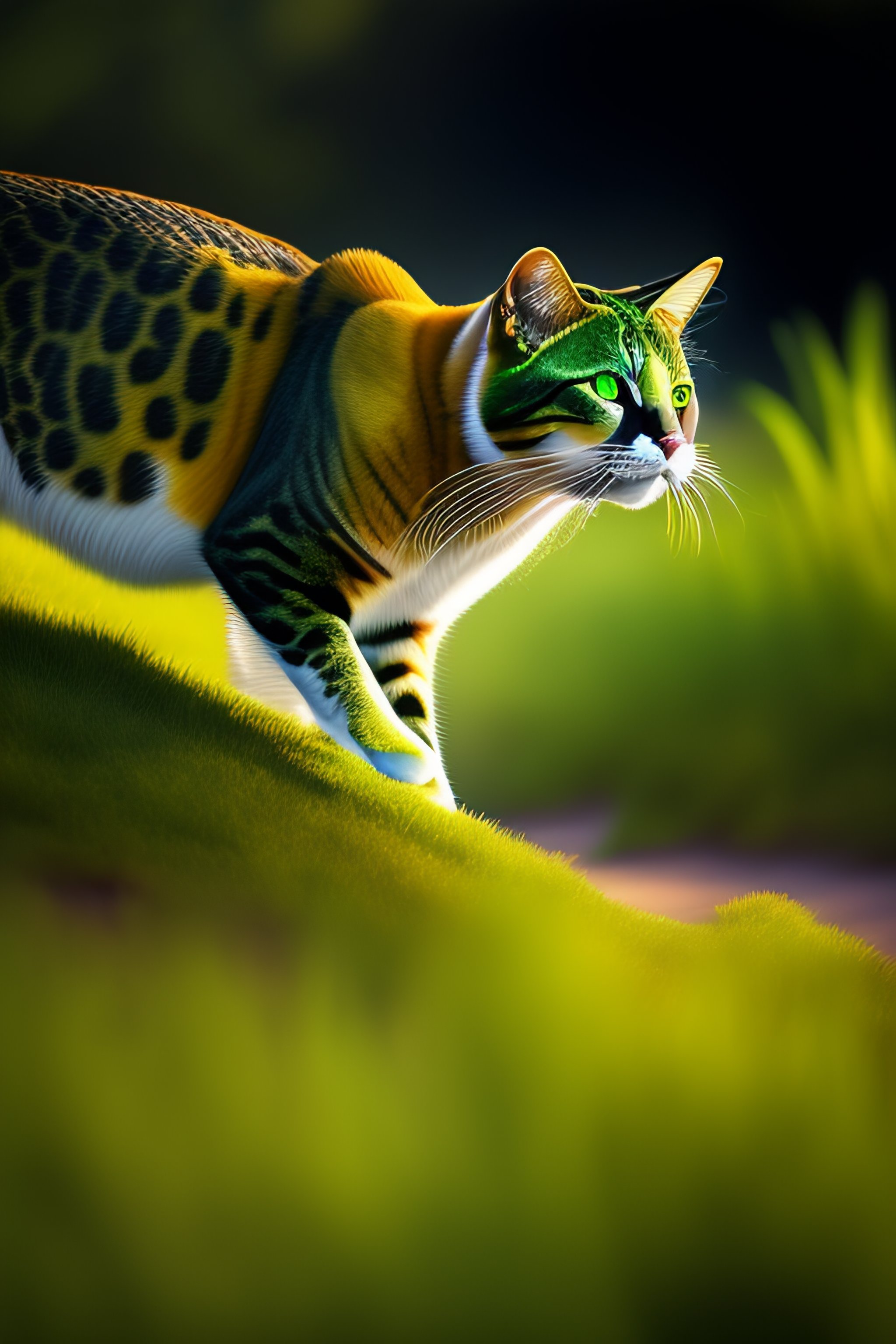 Lexica - A detailed portrait of a green cat going for a hunt