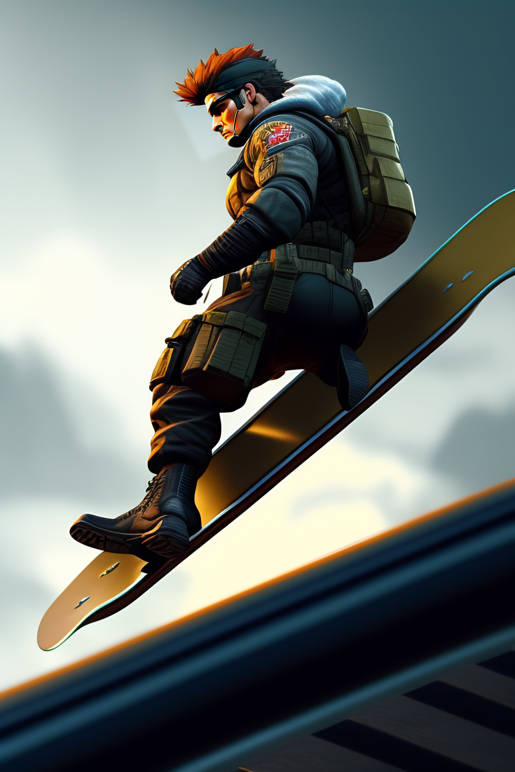 Lexica - Action shot of Solid Snake from Metal Gear on a skateboard ...