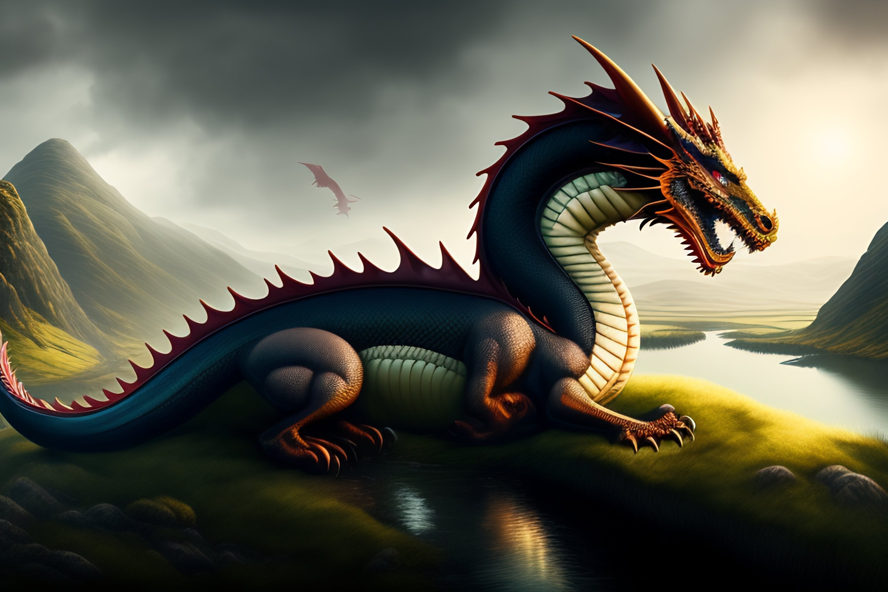 Lexica - Dragon in irish landscape, Renaissance