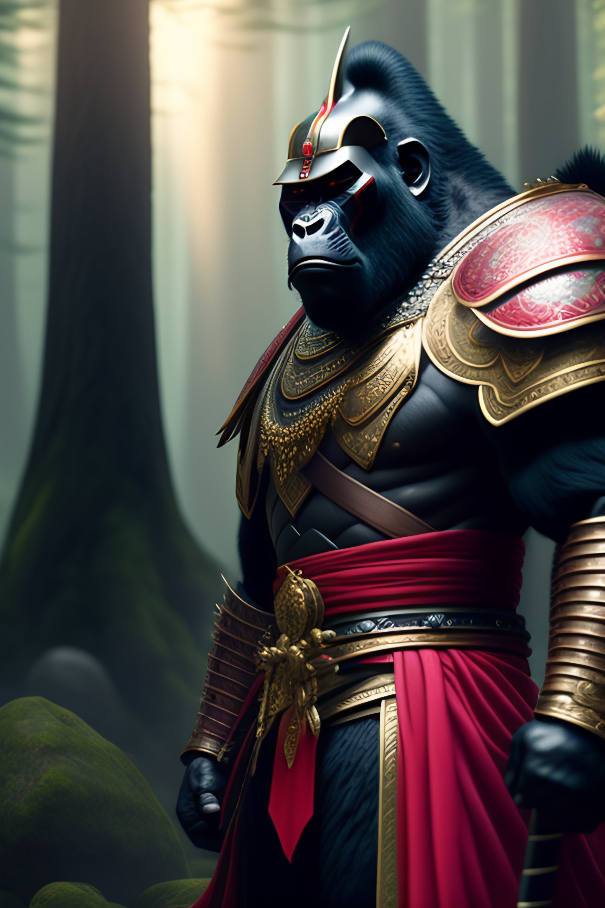 Lexica - A highly detailed matte painting of a Gorilla Samurai in full ...