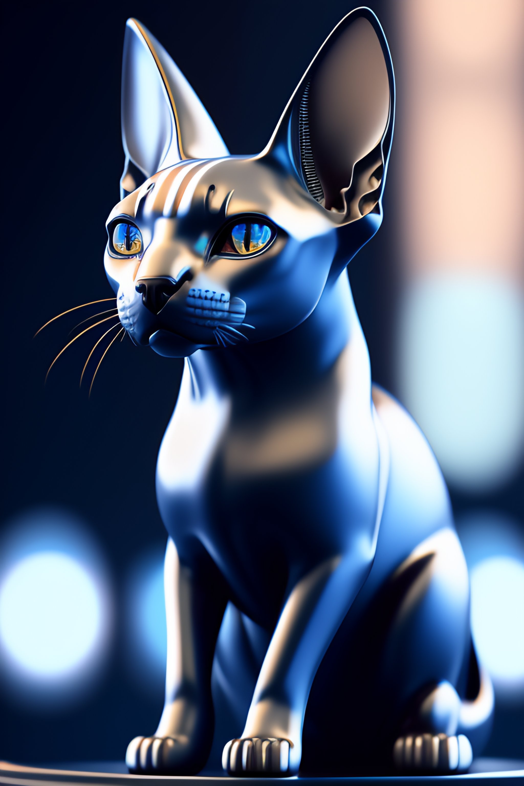 Lexica - Sculpture, sphinx cat with pointed ears, gray color and blue ...