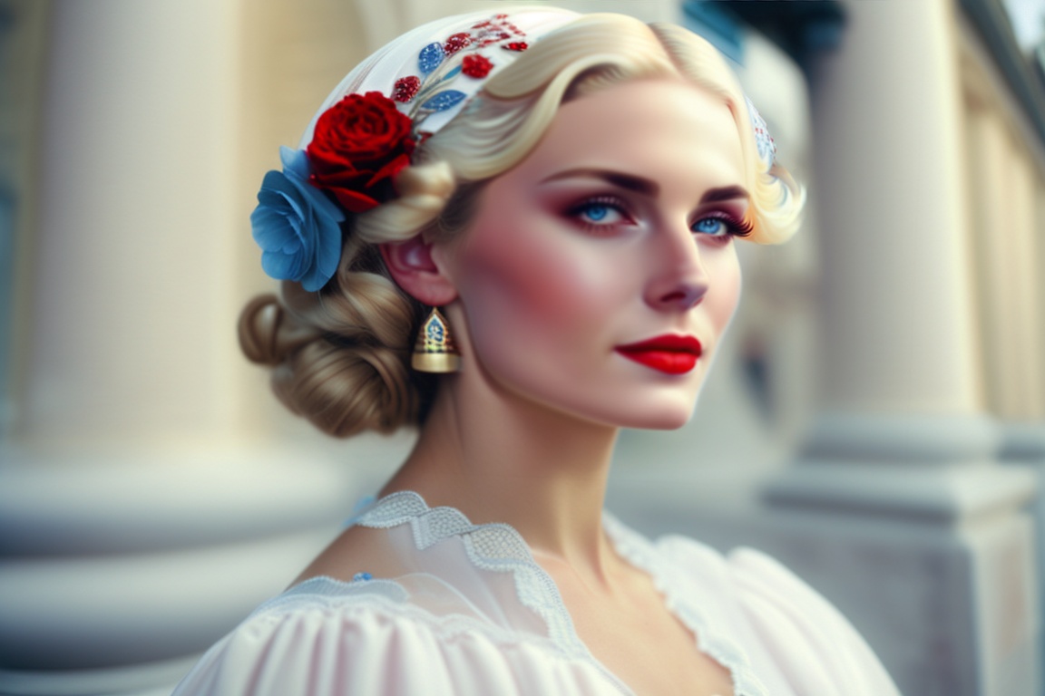 Lexica - Long shot of a Blonde, blue eyed female balkan woman in a ...