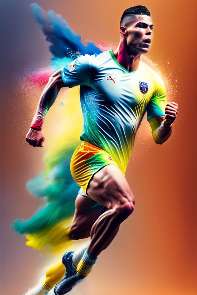 Lexica - Ronaldo running with a colorful splash of paint on his body ...