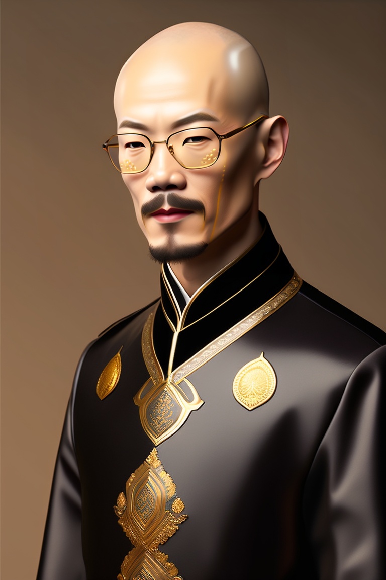 Lexica - Chinese walter White bald with a Classic black silk Tang suit ...