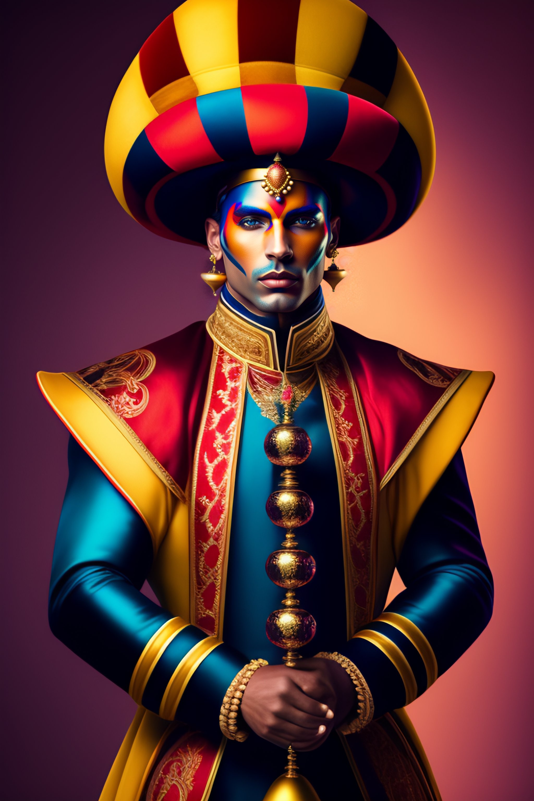 Lexica - Award winning digital portrait of a male harlequin wearing a ...