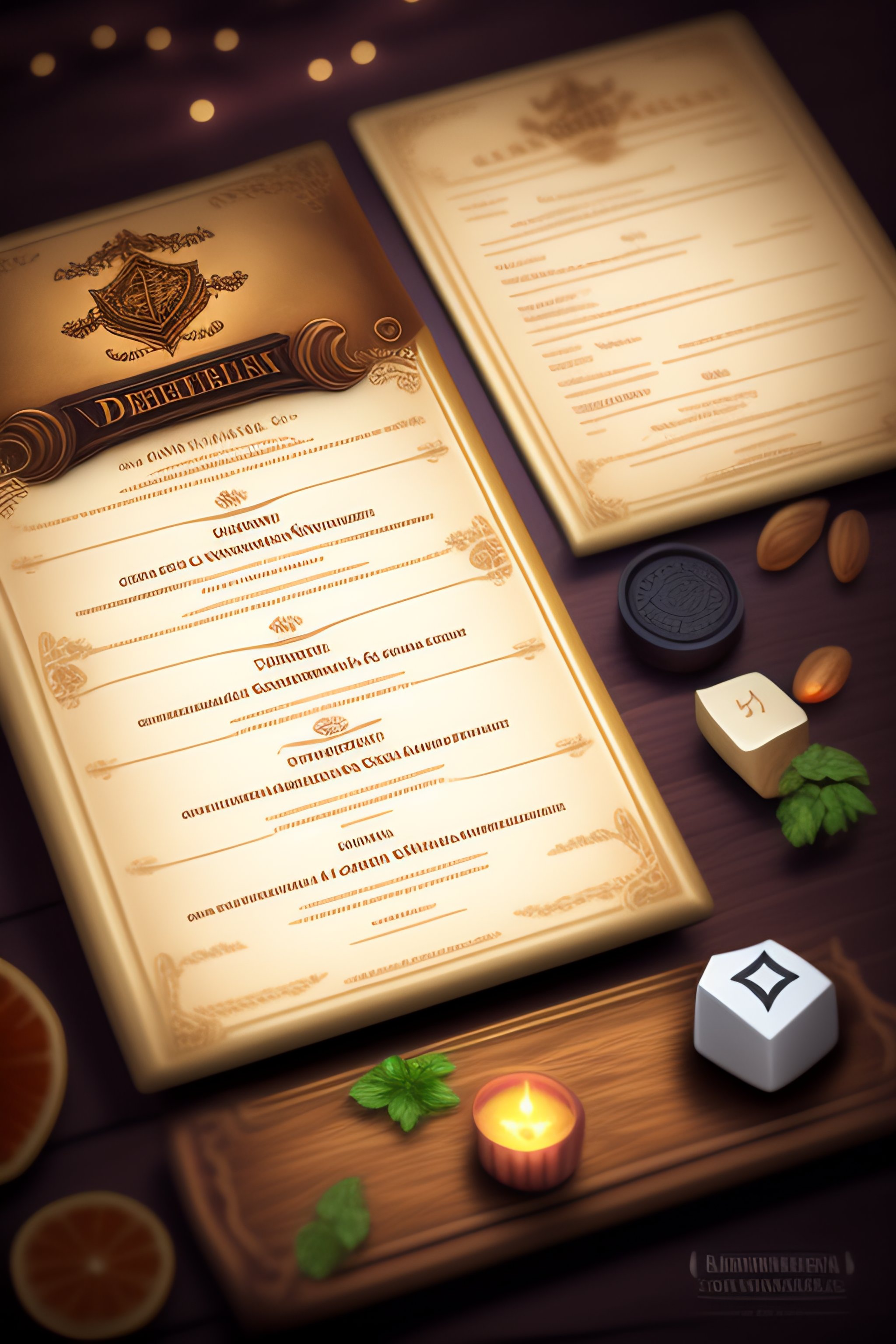 Lexica - A dnd menu on a sheet with embelishments for w webpage