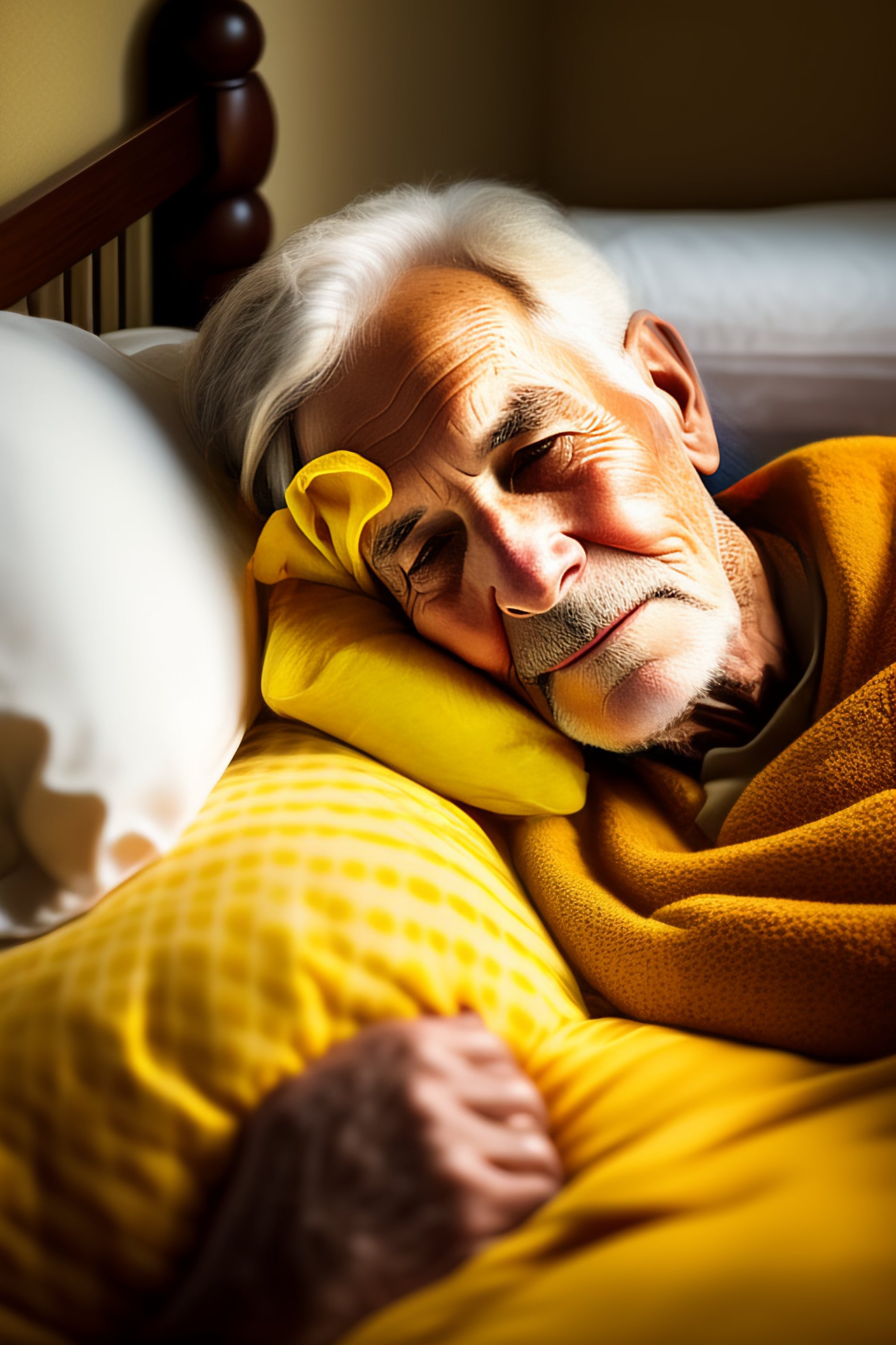 Lexica - A dying old man in bed with an IV drip with an elderly nurse ...