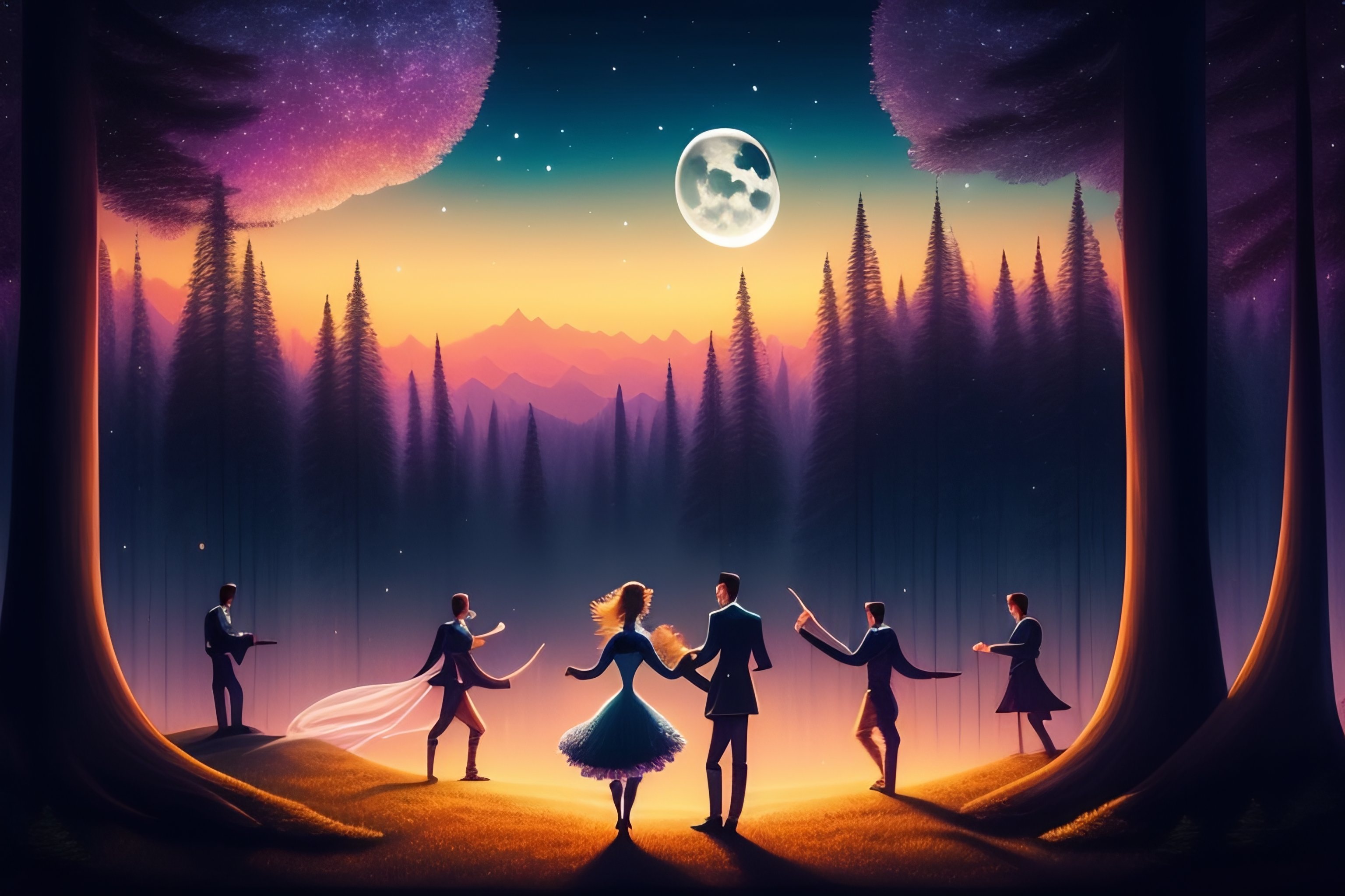 Lexica - People dancing under the moon, fantasy style, HQ, and forest ...