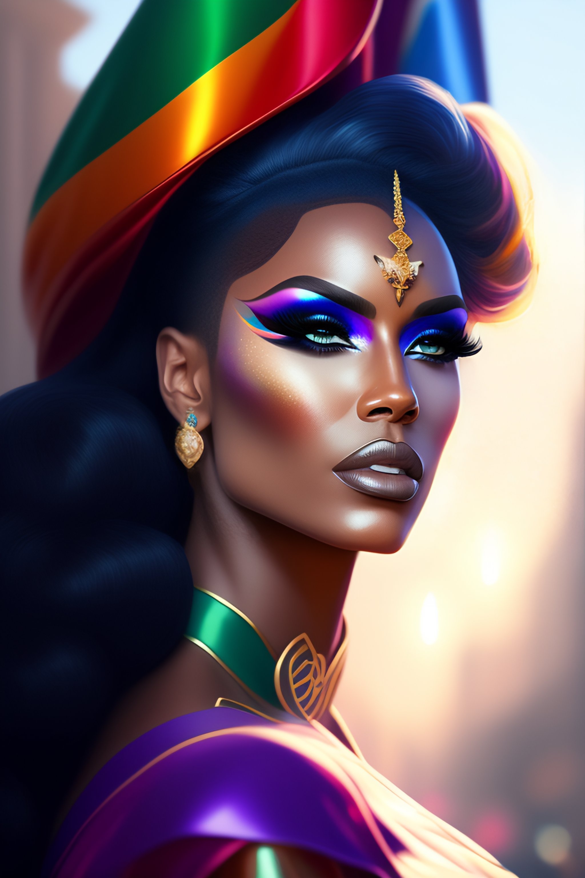 Lexica - God as drag queen, holding pride flag, pretty face, intricate ...