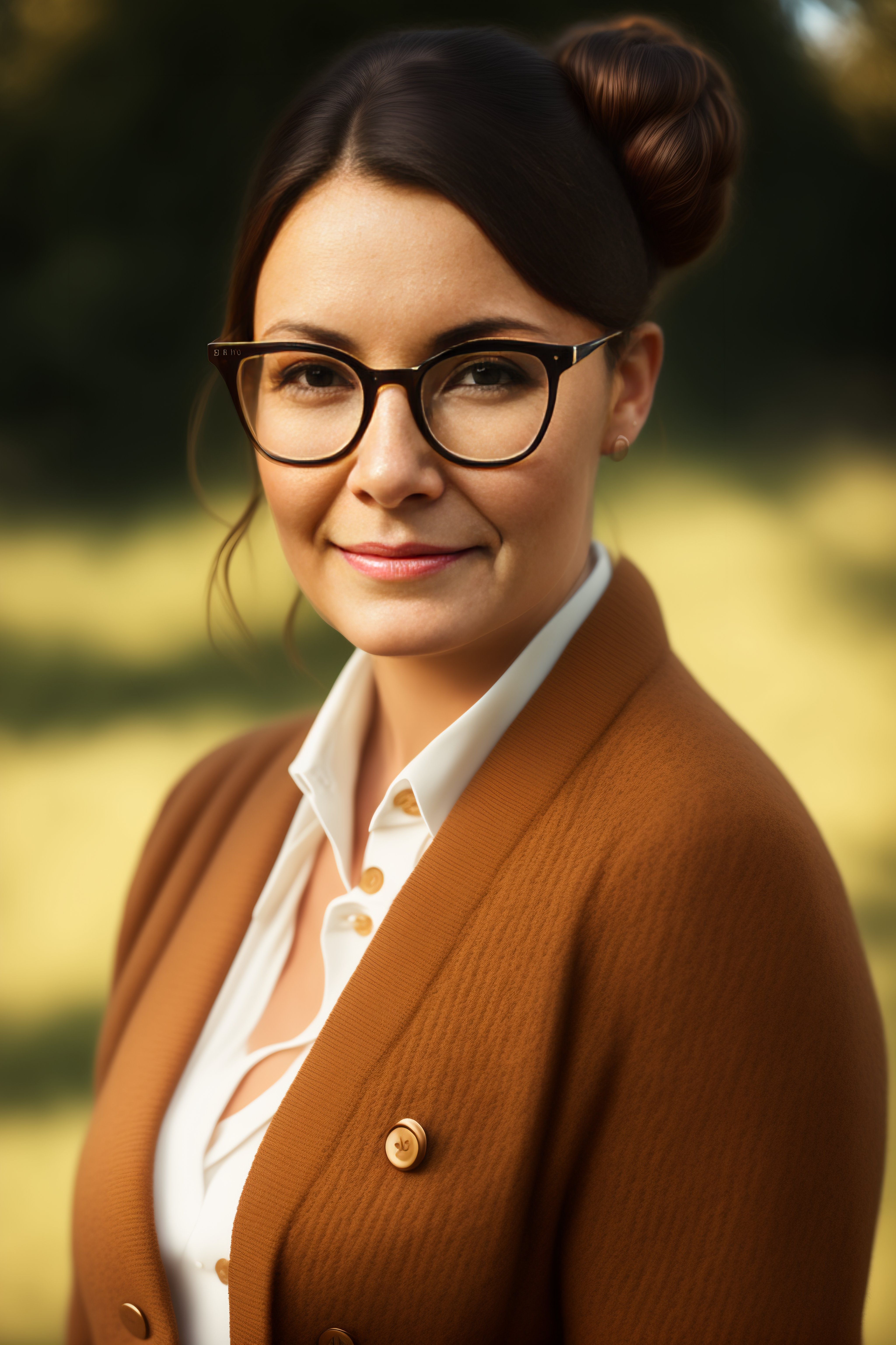 Lexica - Portrait of anna, female, 41 years, brown hair, bun, round ...