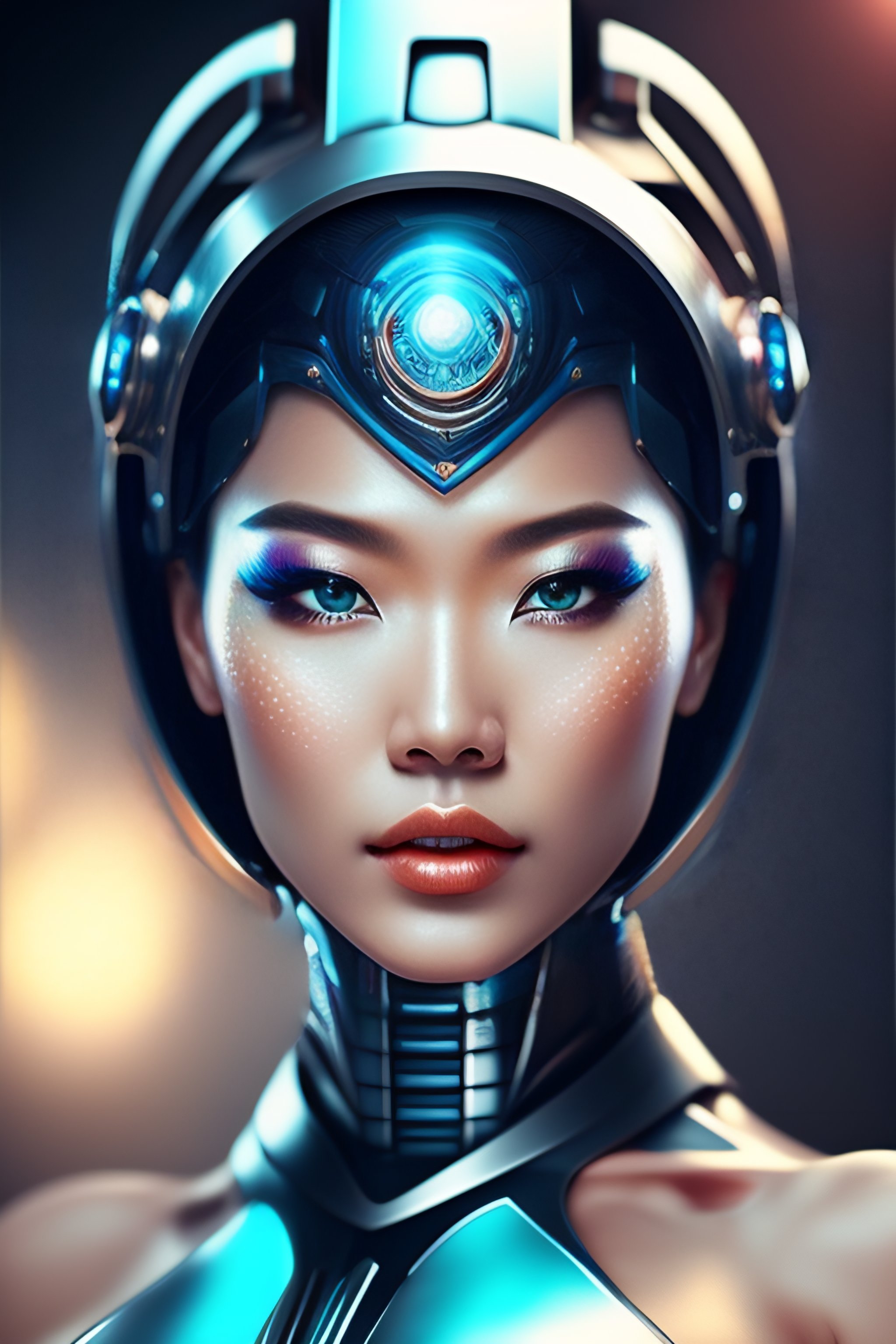 Lexica - Beautiful robot woman , gray skin , cyan glowing eyes , big ...