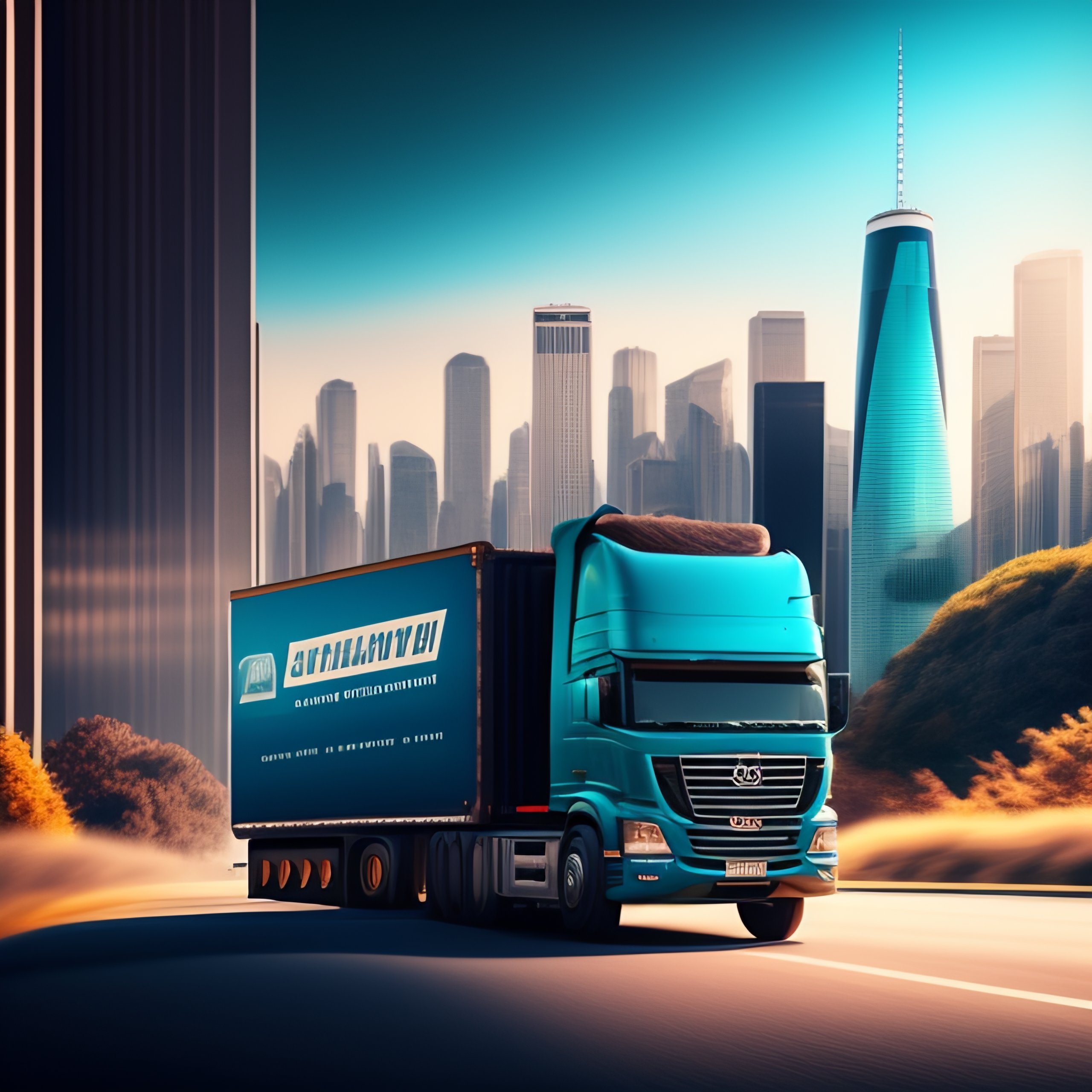 Lexica - Picture of a moving truck with a city landscape in the ...