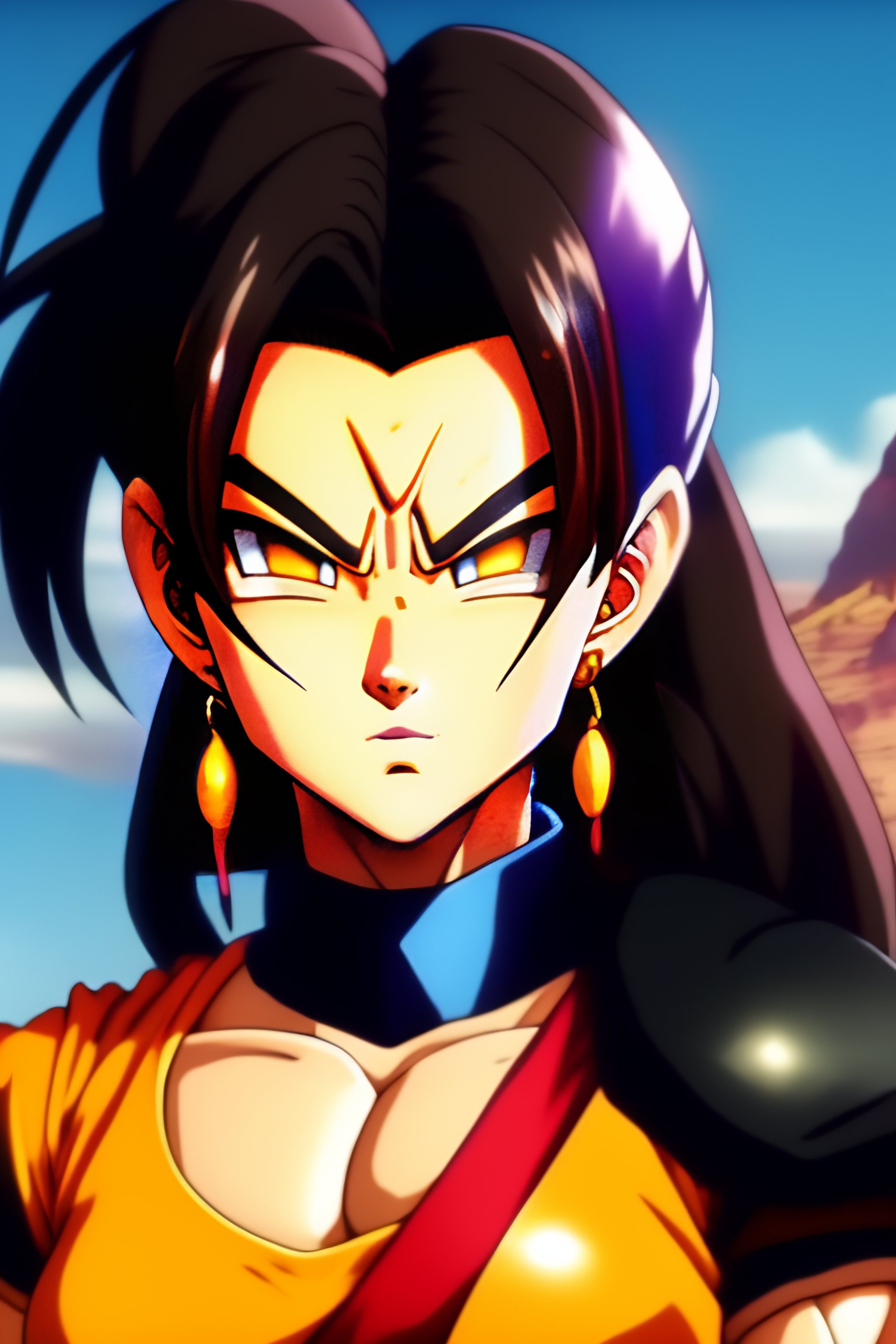 Lexica - Dragon ball, Half Saiyan girl with long black hair, Black eye ...
