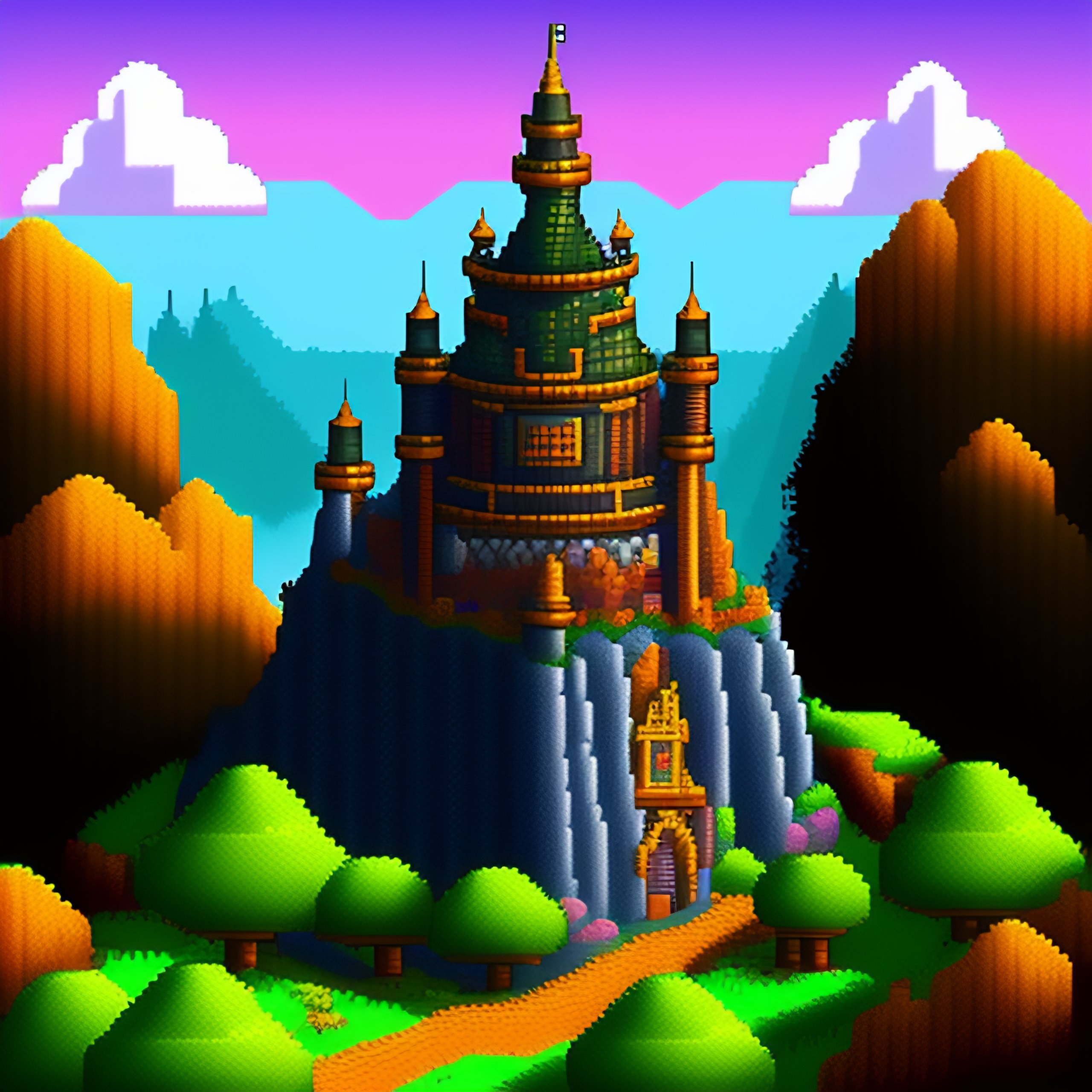 Lexica - A forbidden castle high up in the mountains, pixel art
