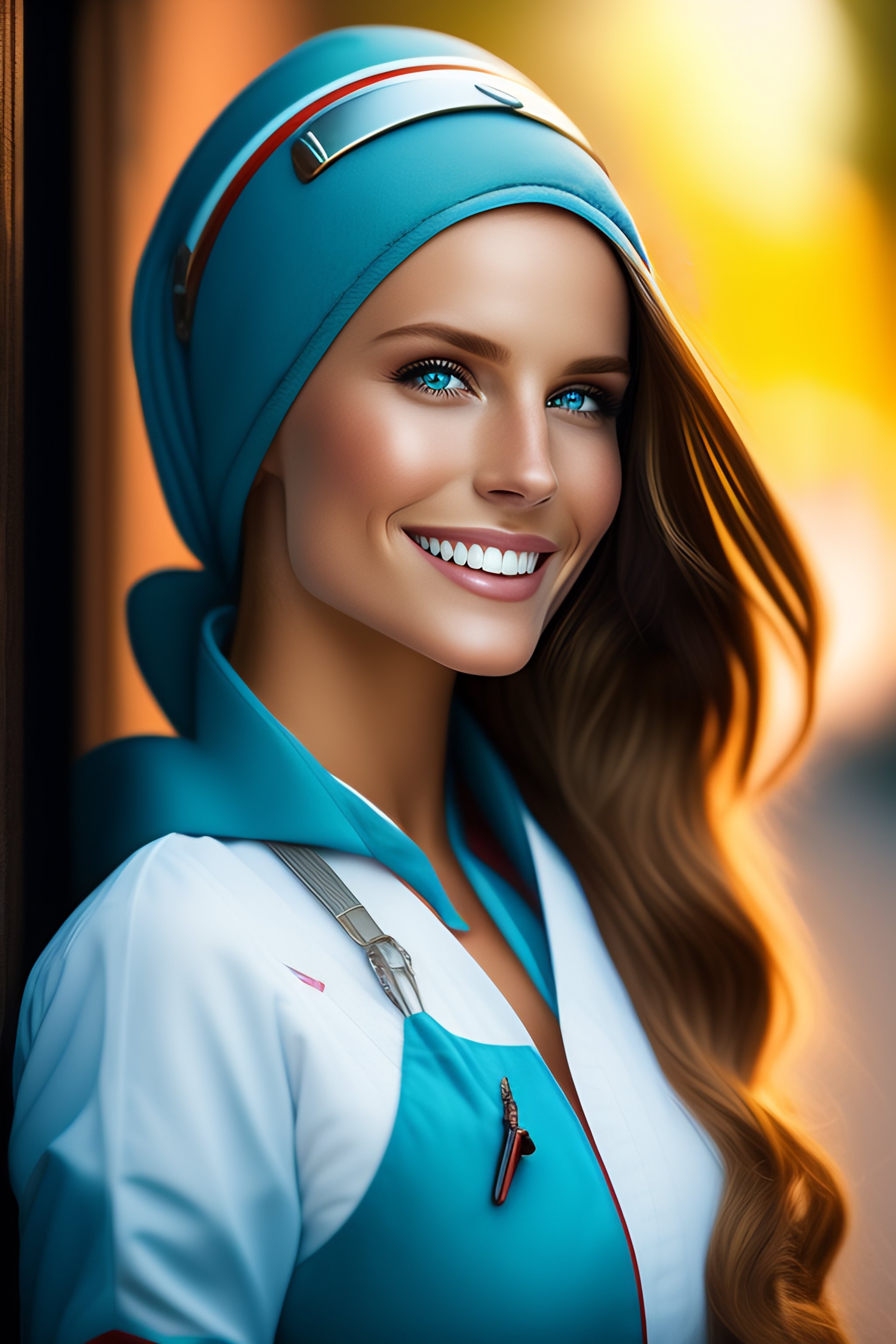 Lexica - European girl smiling android Viking