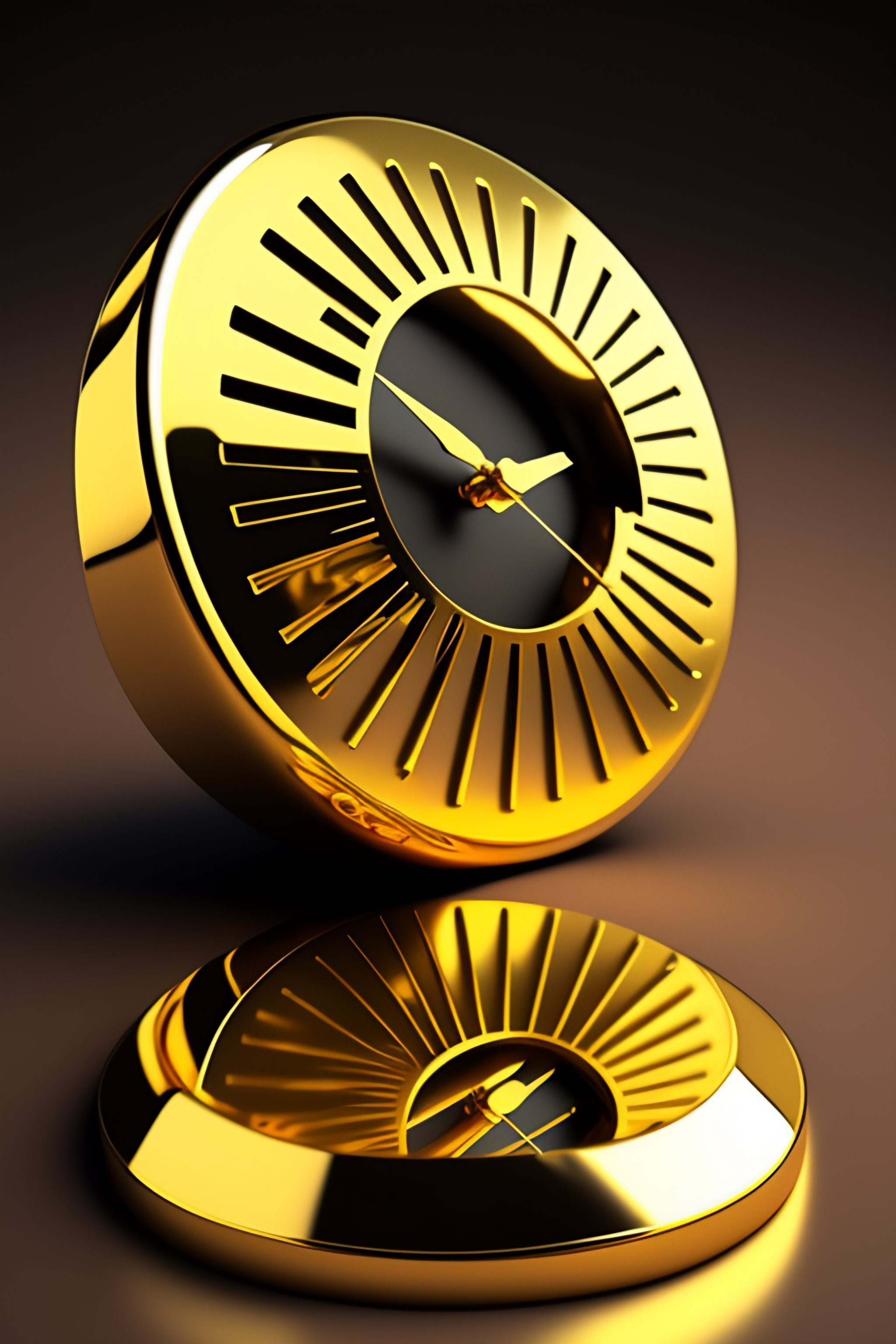 Lexica - Clock shine gold, on the ground, 3d art