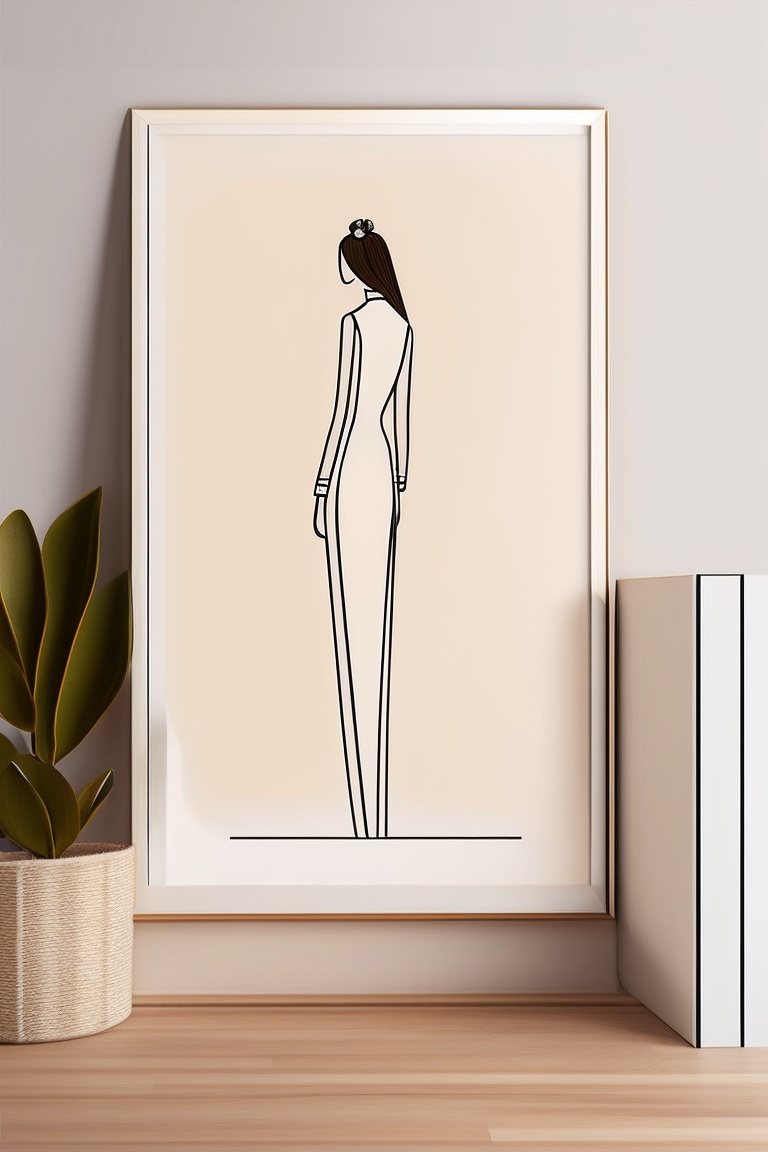 Lexica - Woman Line Art, Beige Black Print, Digital Print, Minimalist ...