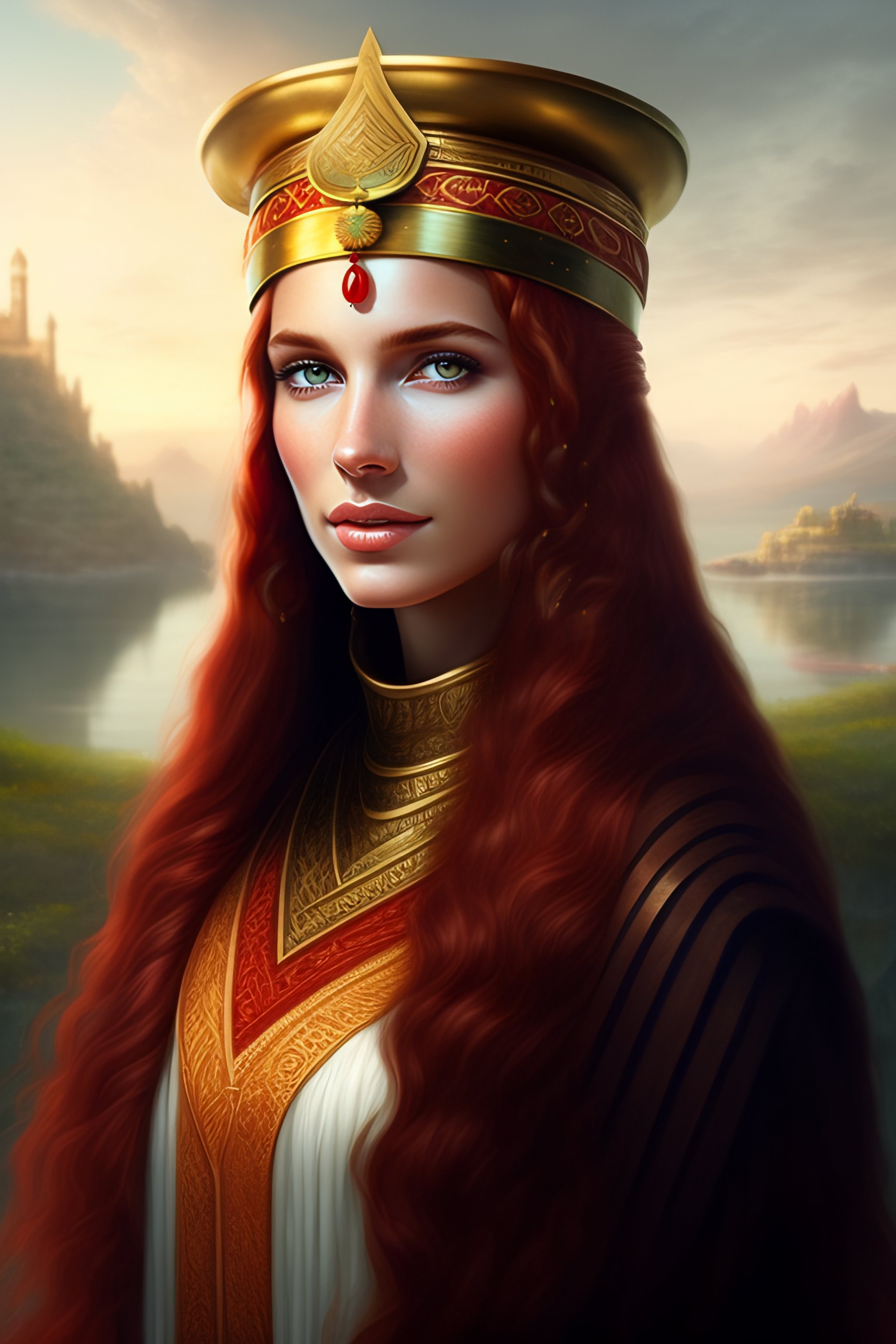 Lexica - Priestess red-haired girl in ancient greece wearing laurel wreath