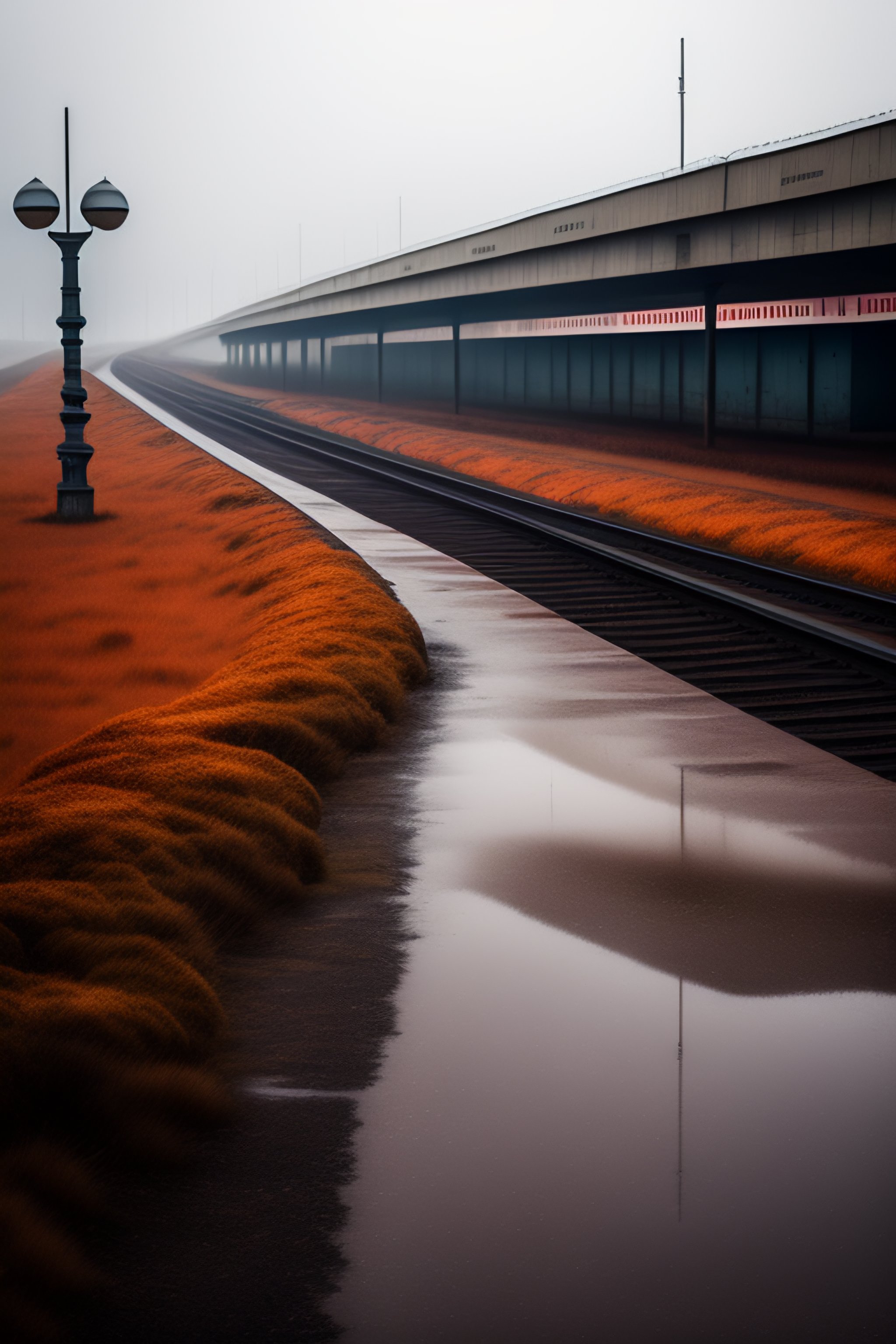 Lexica - DREARY LANDSCAPE OF A SOVIET RAILWAY STATION, OVERCAST SKY ...