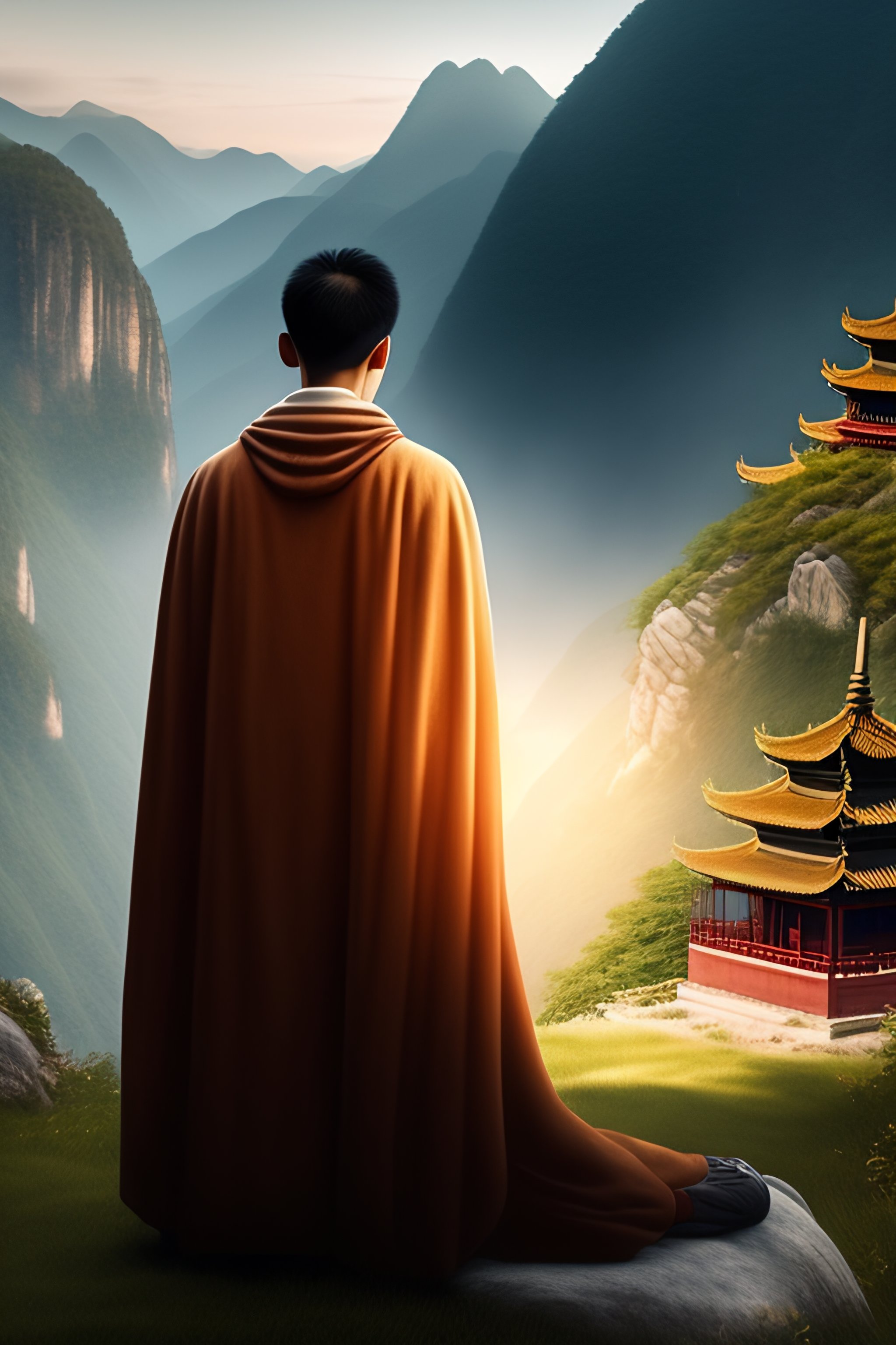 Lexica - Portrait of a young man kneeling in front of an old zen master ...