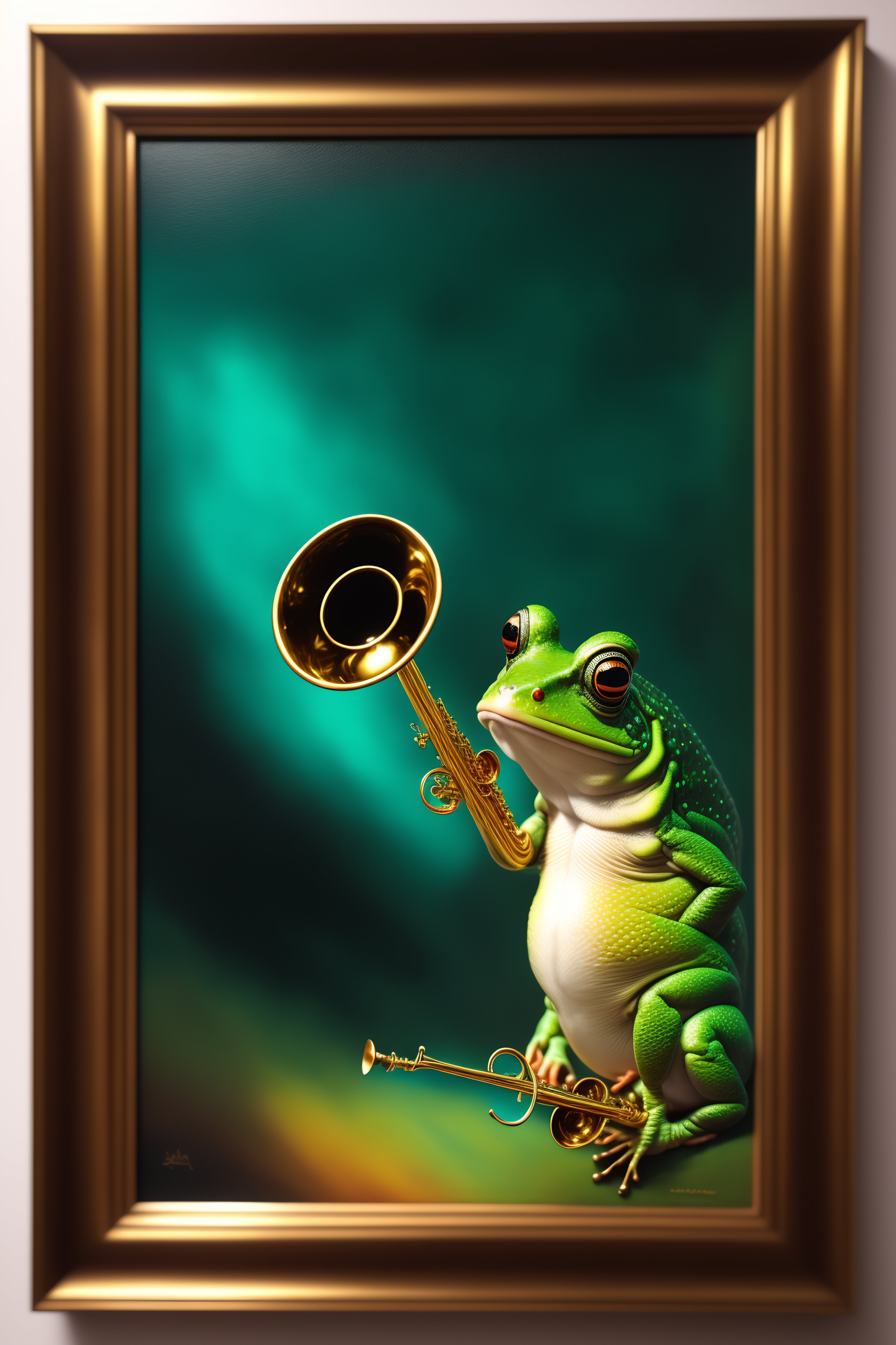 Lexica - A barroco painting of a frog playing the trumpet