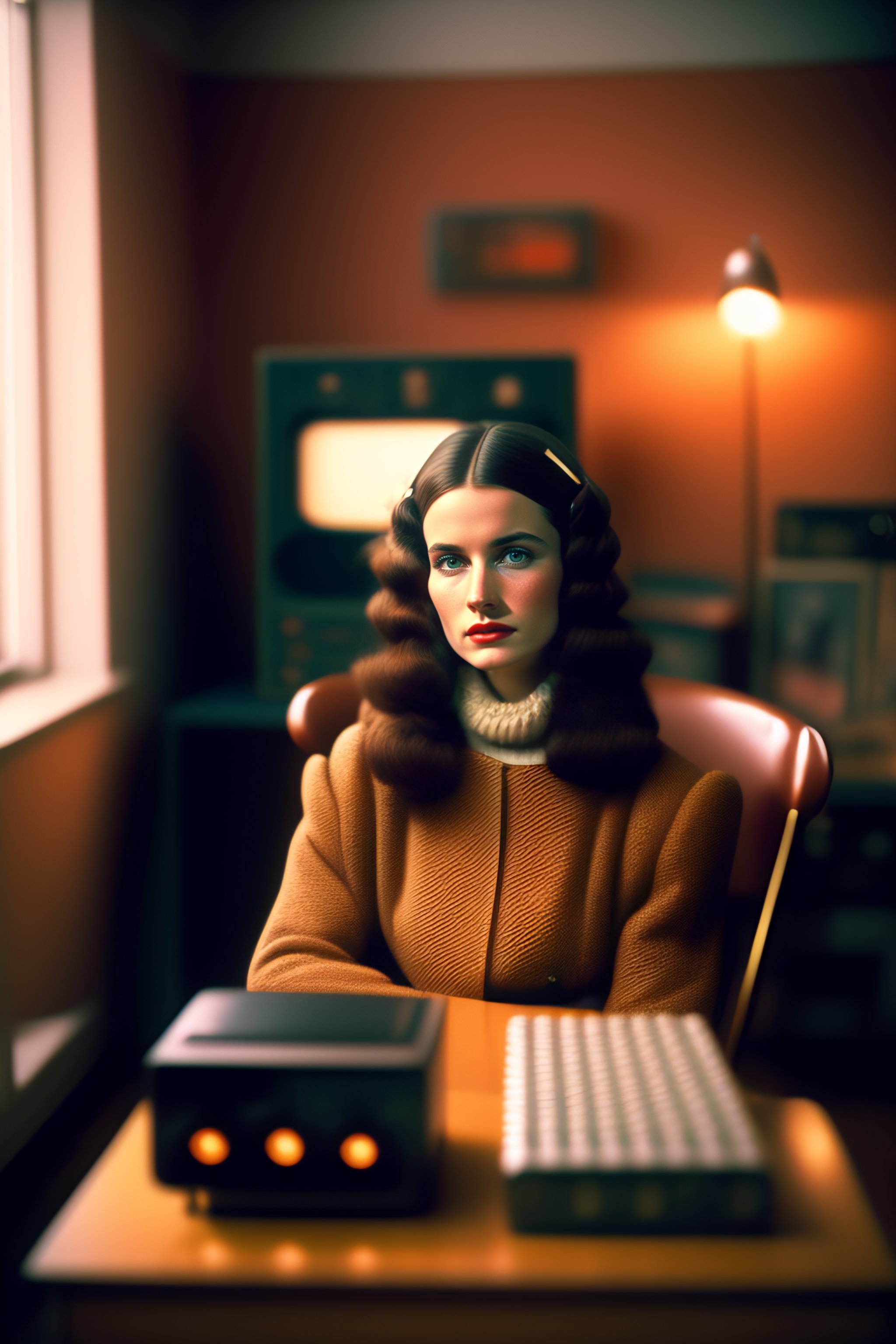 Lexica - A Soviet girl sitting in a chair in front of a soviet computer ...