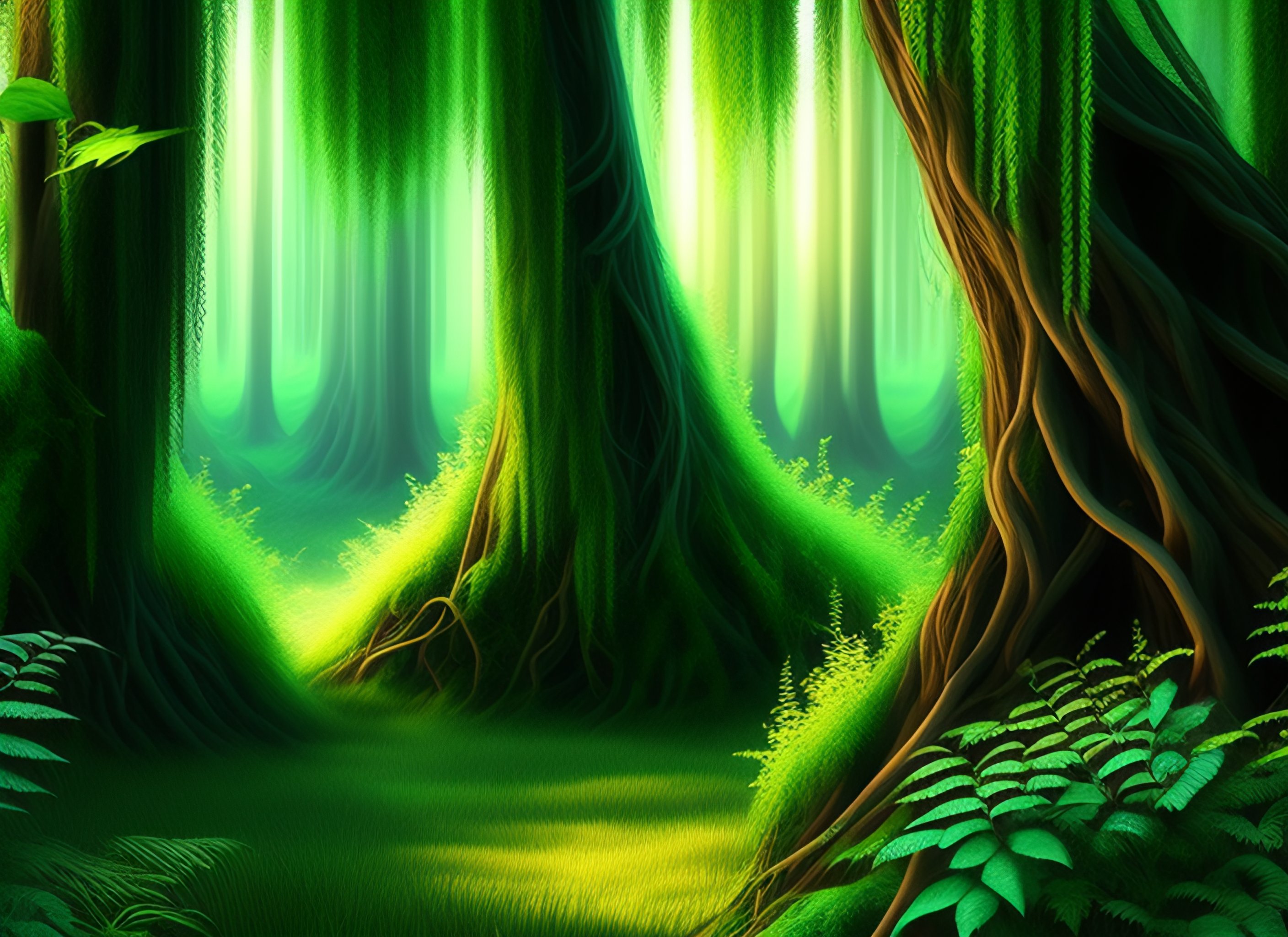 Lexica - F22, a detailed photo of a green forest, vines, weeping ...