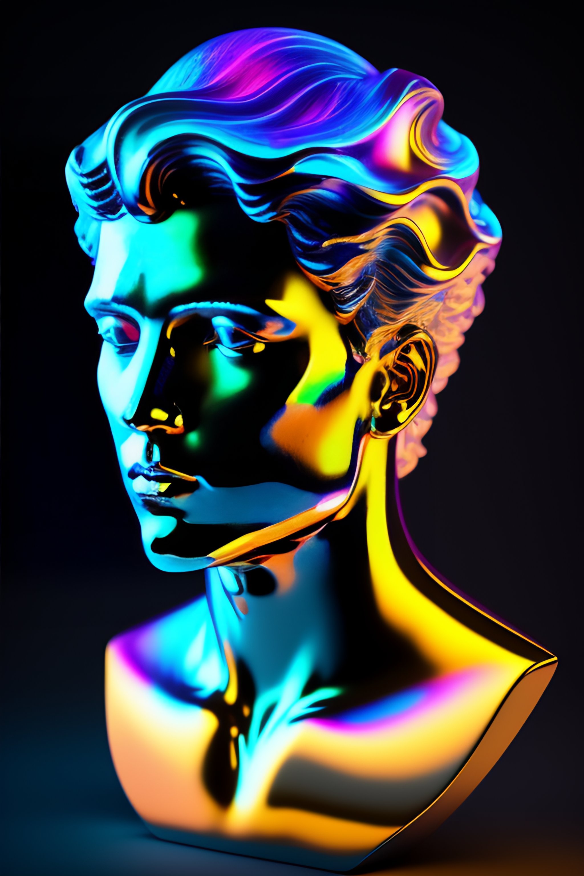 Lexica - 8k render of a glowing reflective iridescent male marble bust ...