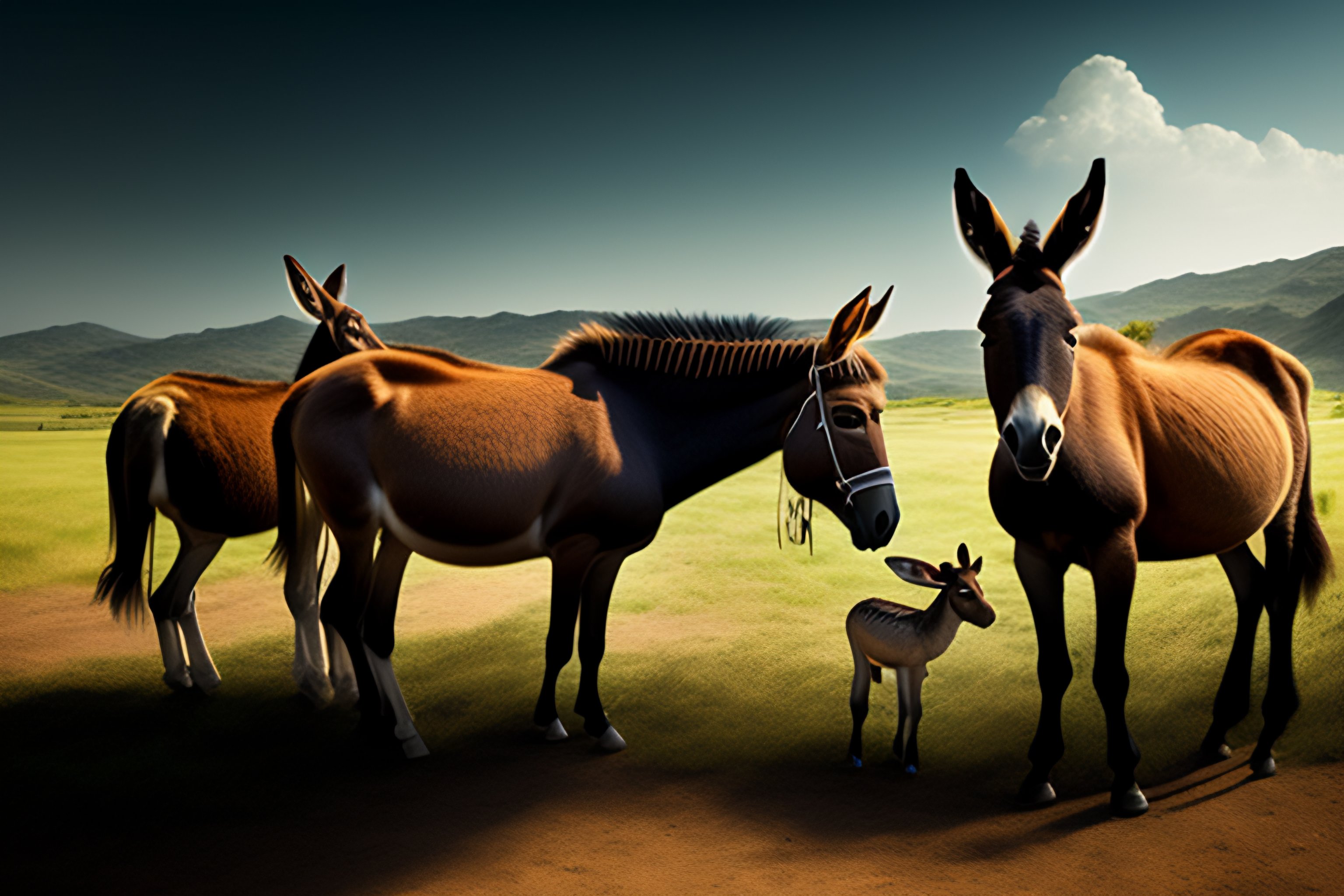 Lexica - Three donkeys acting silly with other animals embarking on ...