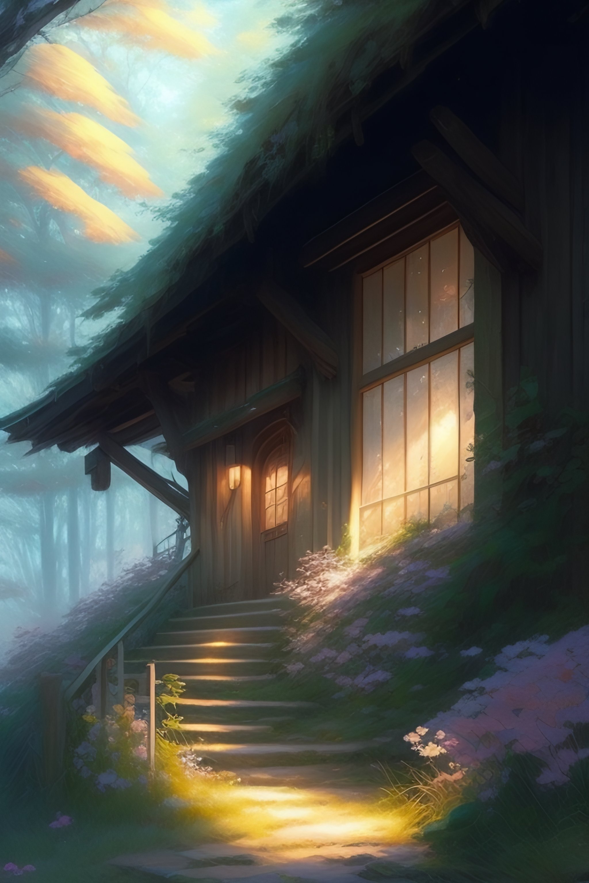 Lexica - Old veranda in the thickets, anime, strong impressionistic ...