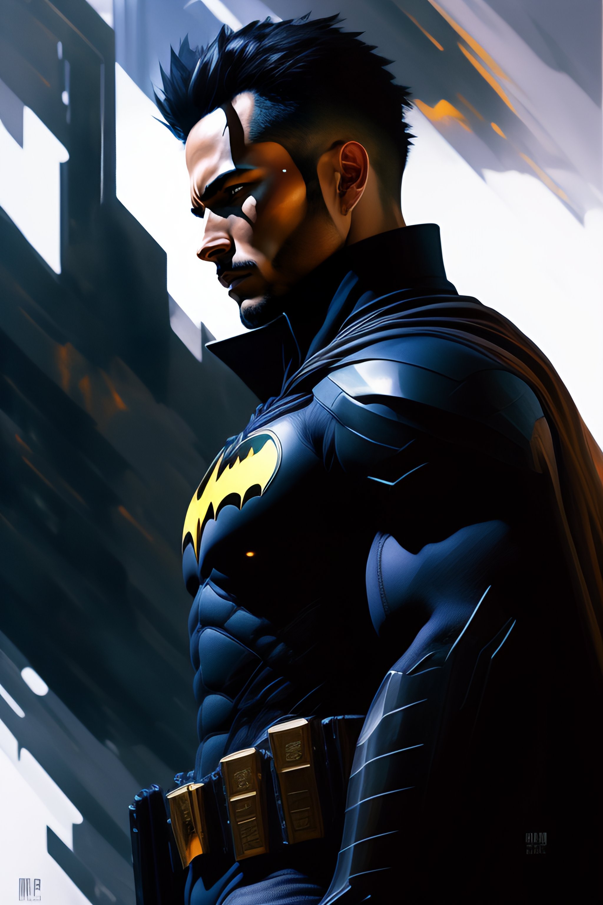 Lexica - Batman wearing metal gear armor holding gun dramatic lighting ...