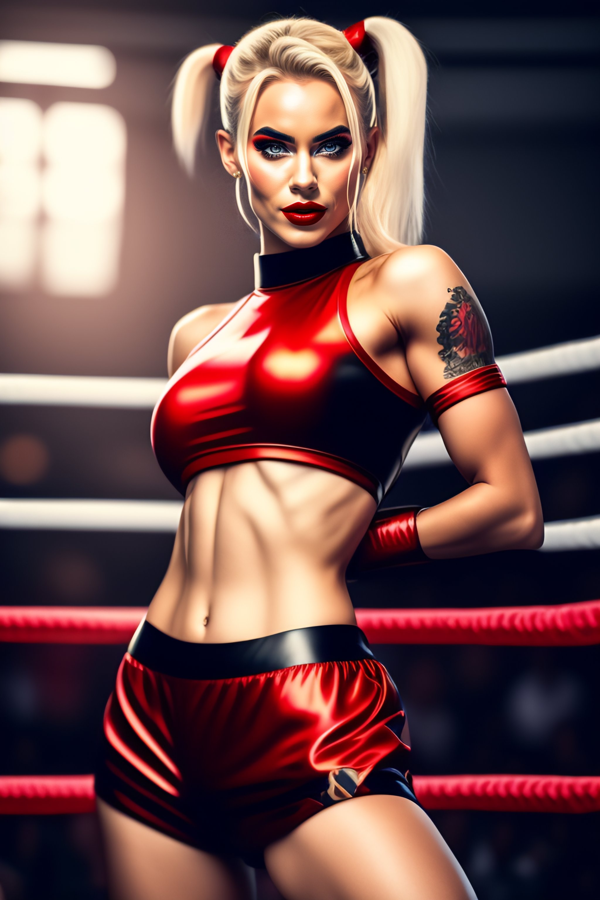 Lexica - Fully body pose, photo of a very beautiful!! sexy girly model harley quinn, boxing ...