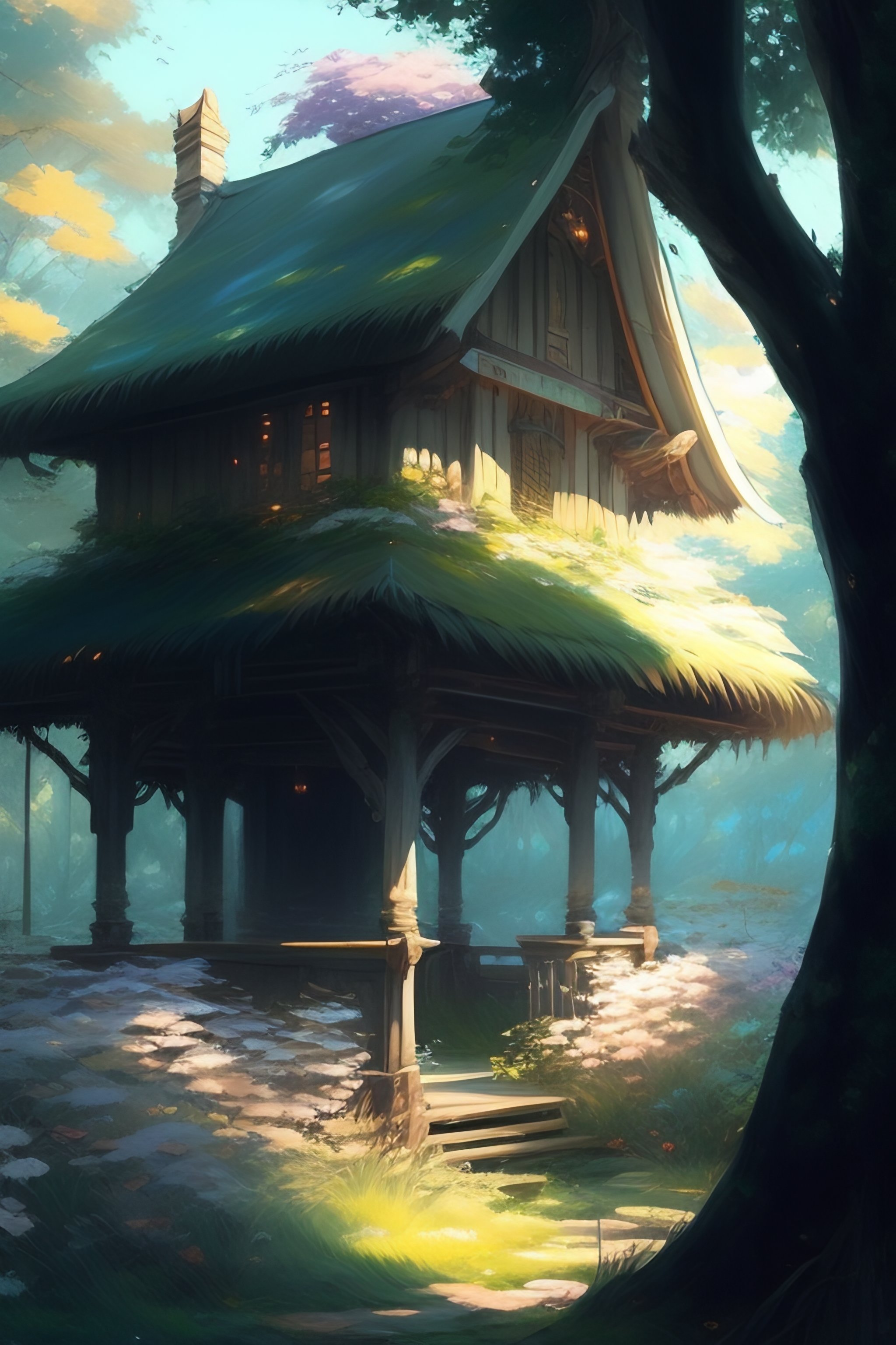 Lexica - Old veranda in the thickets, anime, strong impressionistic ...