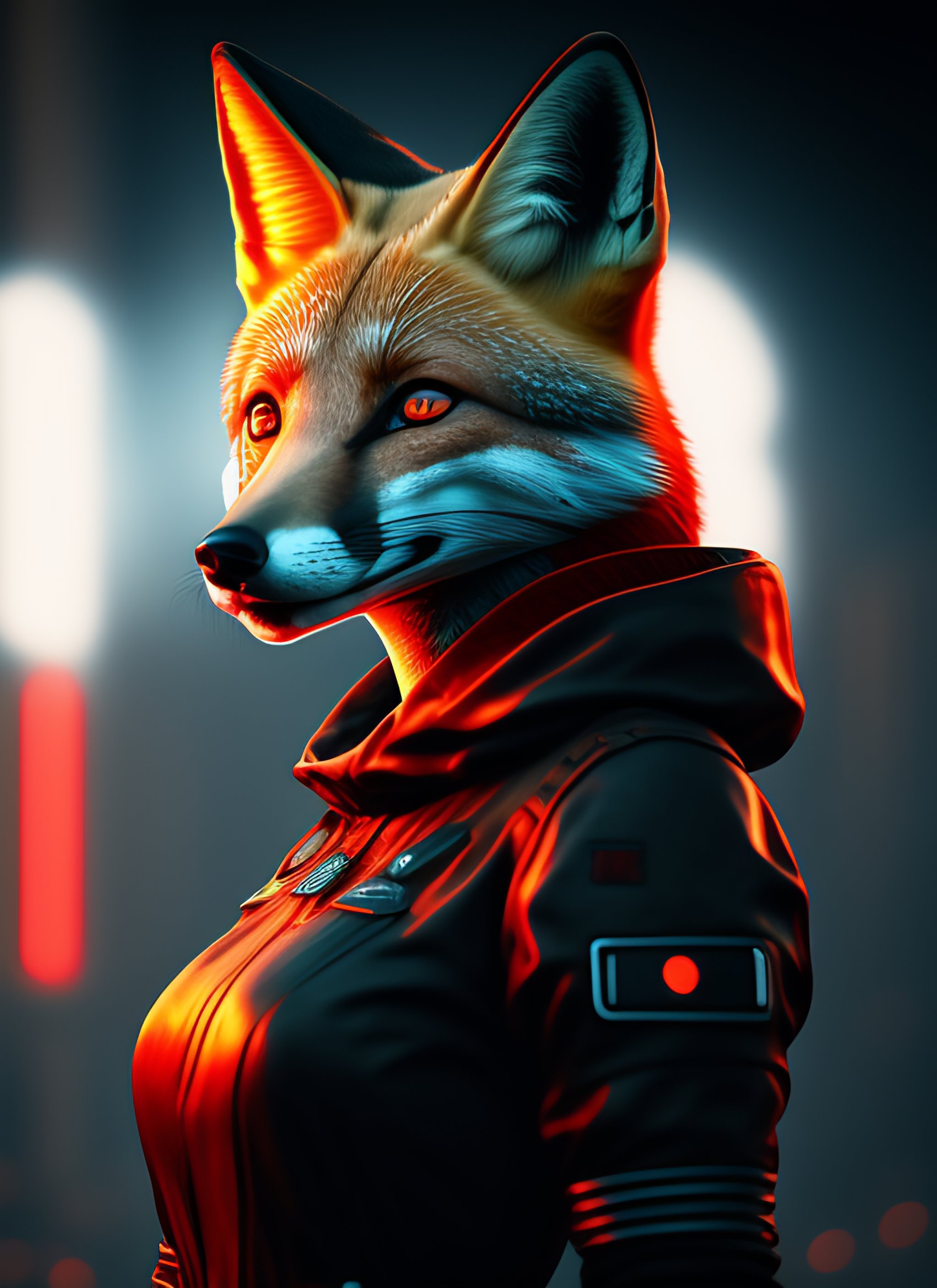 Lexica - Female red fox humanoid, red lights, metropolis, cyber punk ...