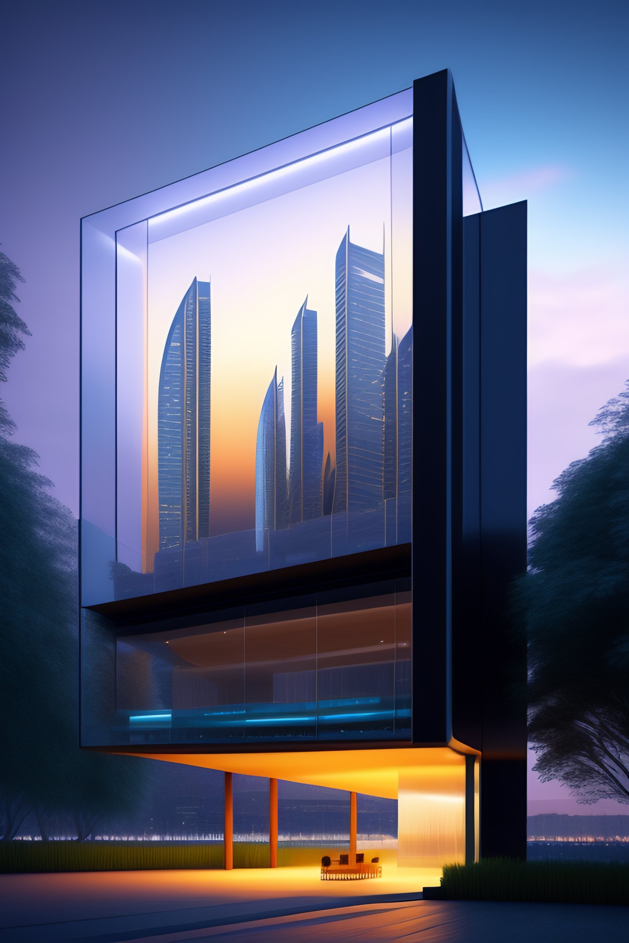 Lexica - Exterior view of modern futuristic art gallery architecture ...