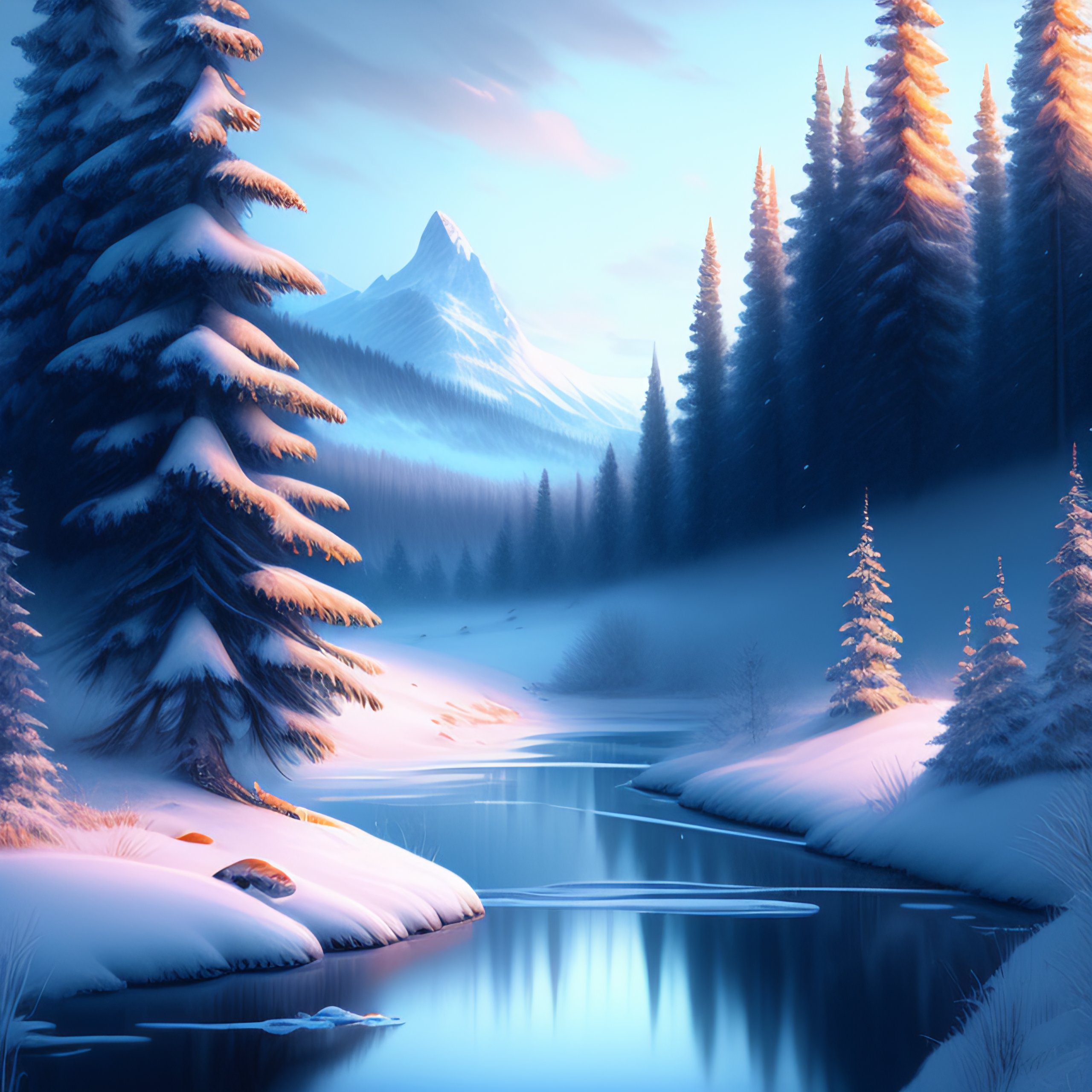 Lexica - Nature snow winter trees in the snow in the middle a river ...