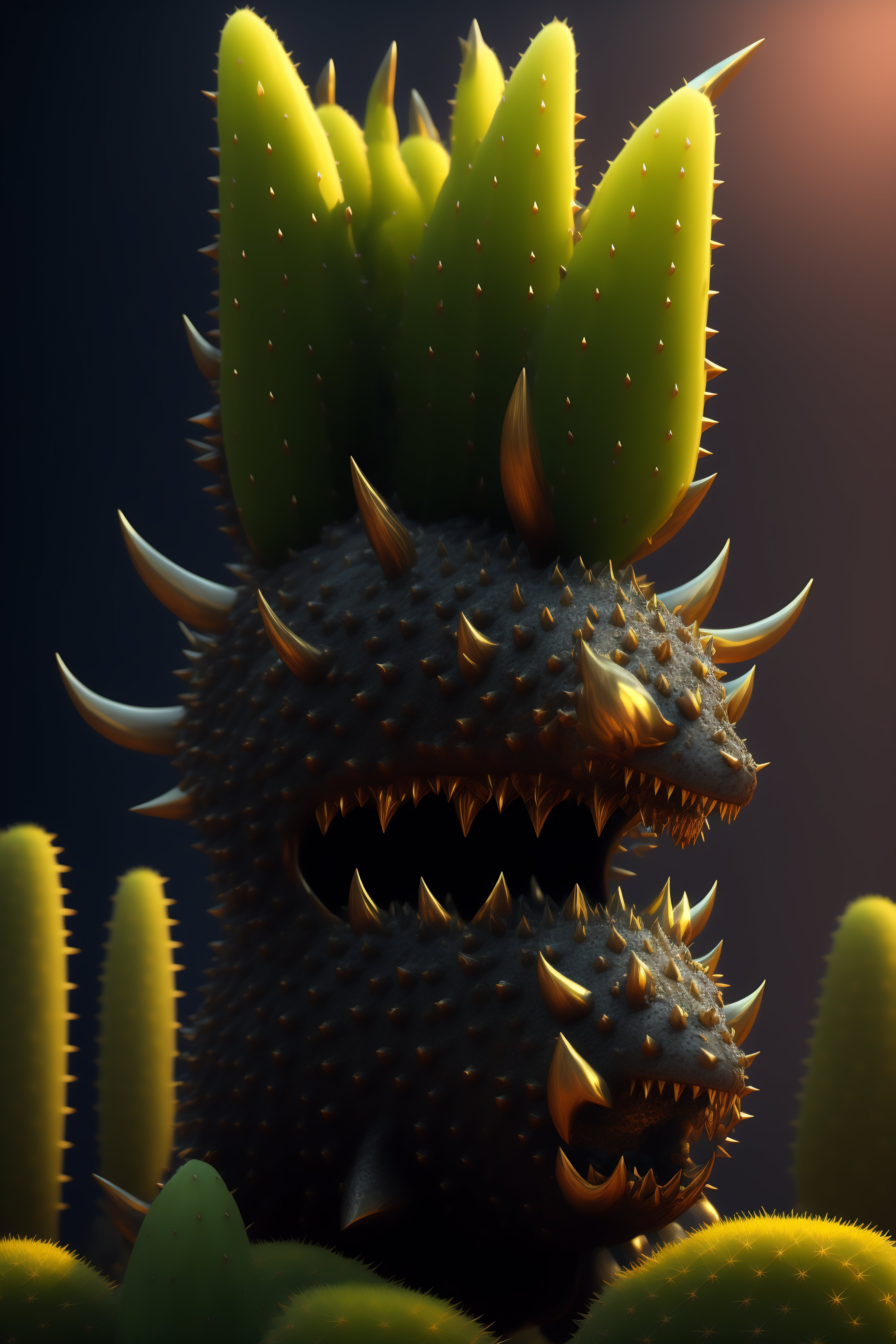 Lexica - Cactus-shaped monster with spikes and teeth , Darkness ...