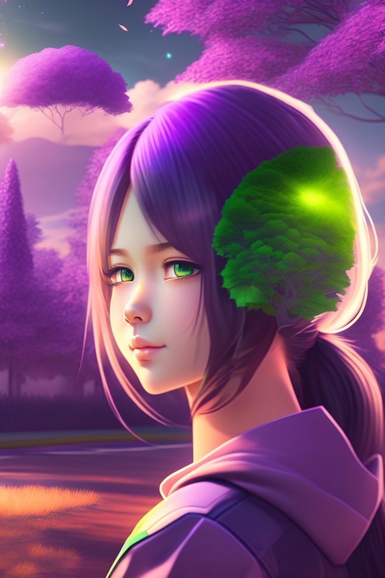 Lexica - The sunset of the green sun, against the background of a ...