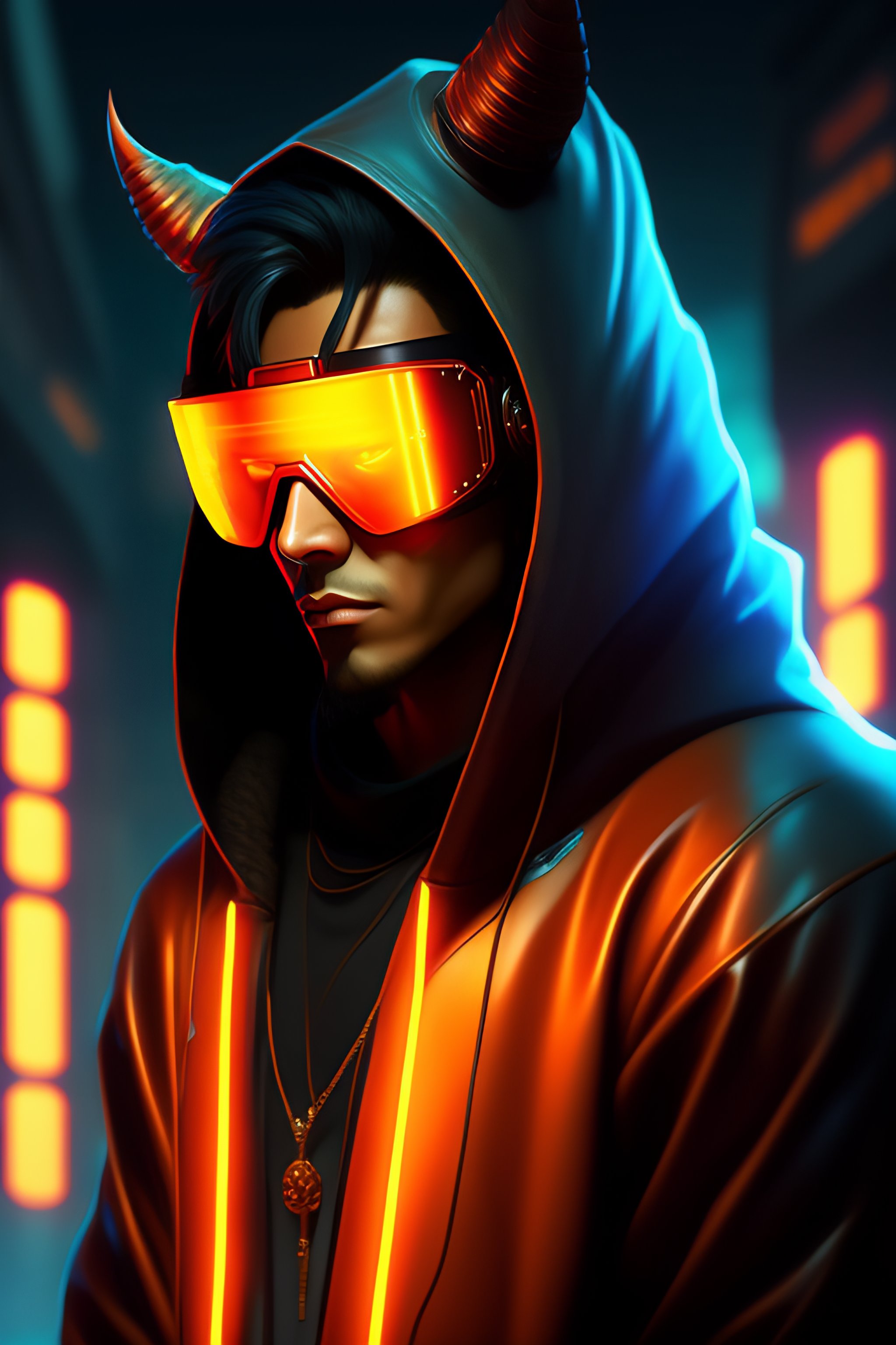 Lexica - 2D comic art of oni japanese demon, hacker wearing hoodie ...