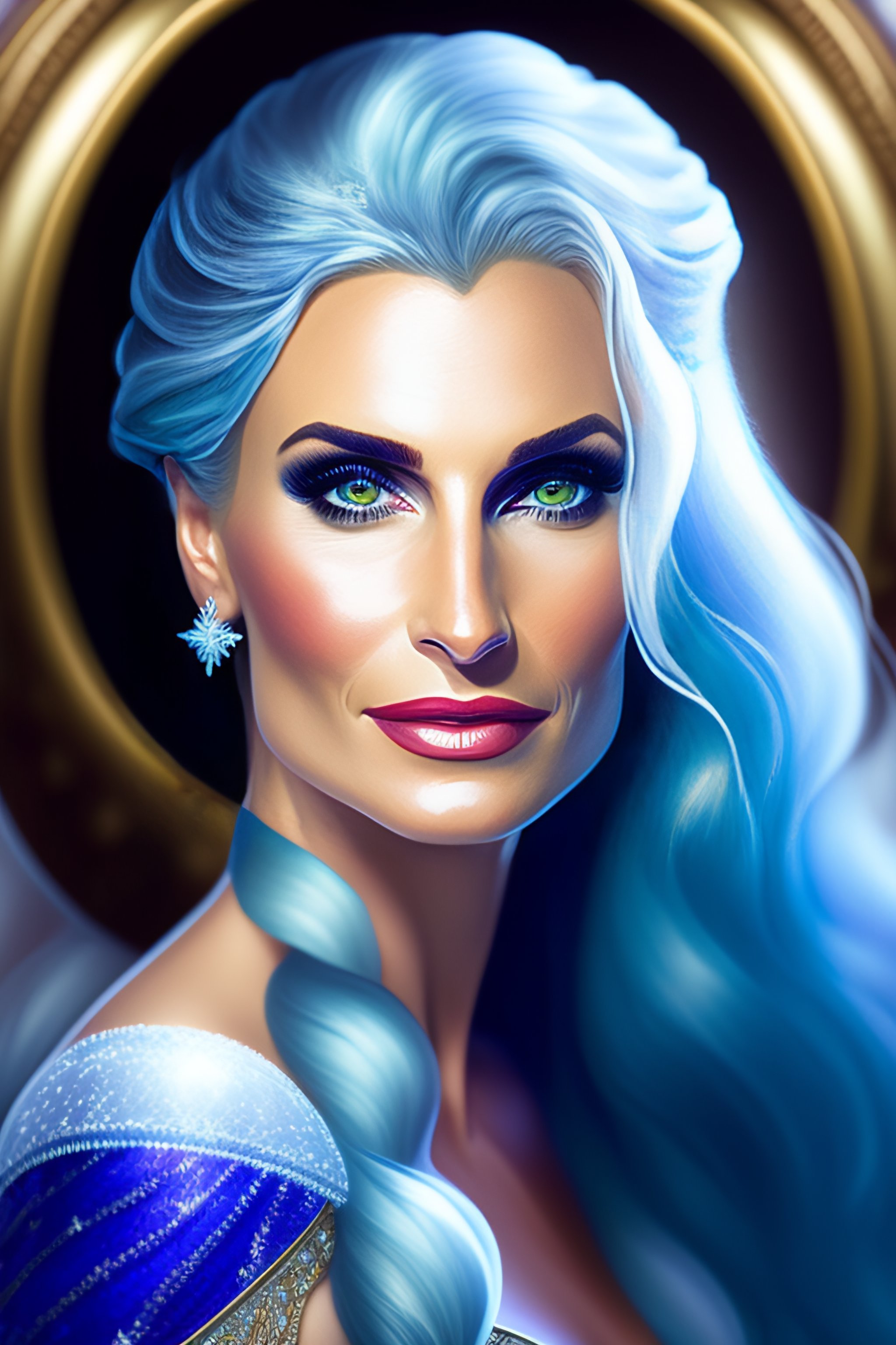 Lexica - Idina Menzel as Elsa from frozen, portrait, mucha, realistic